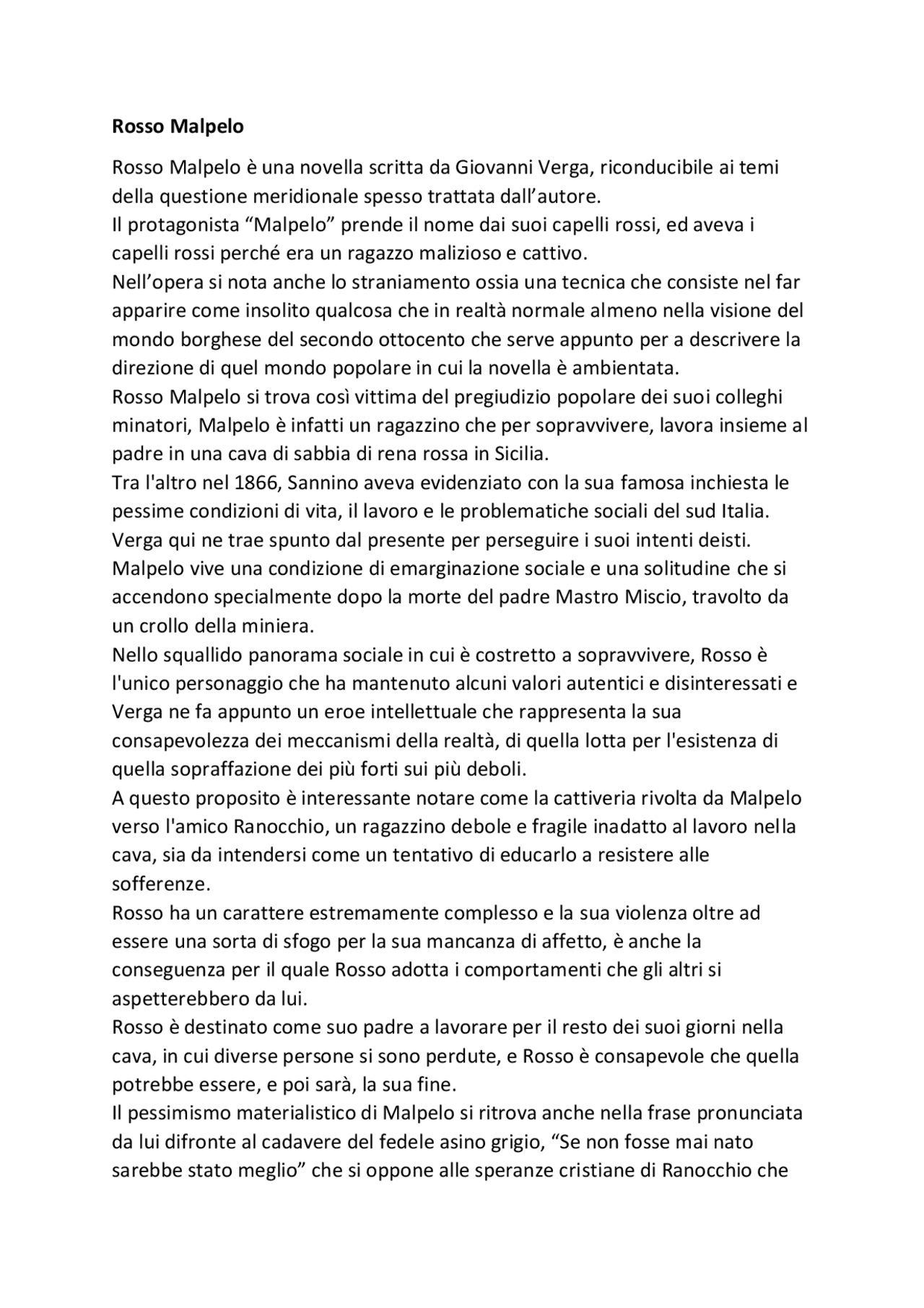 Analisi Di Un Estratto Del Romanzo Rosso Malpelo Di Verga Docsity