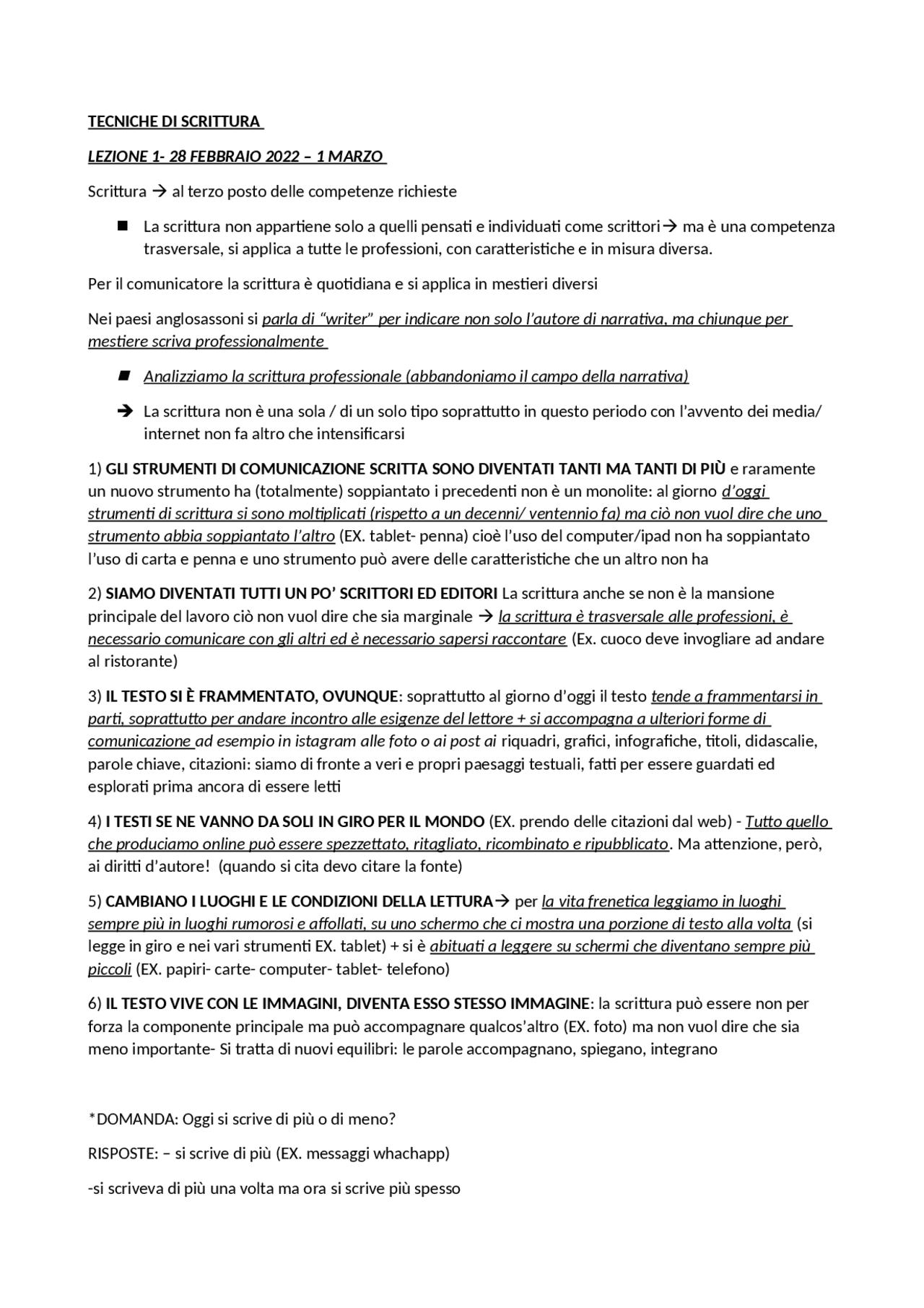 Tecniche Di Scrittura Appunti Docsity