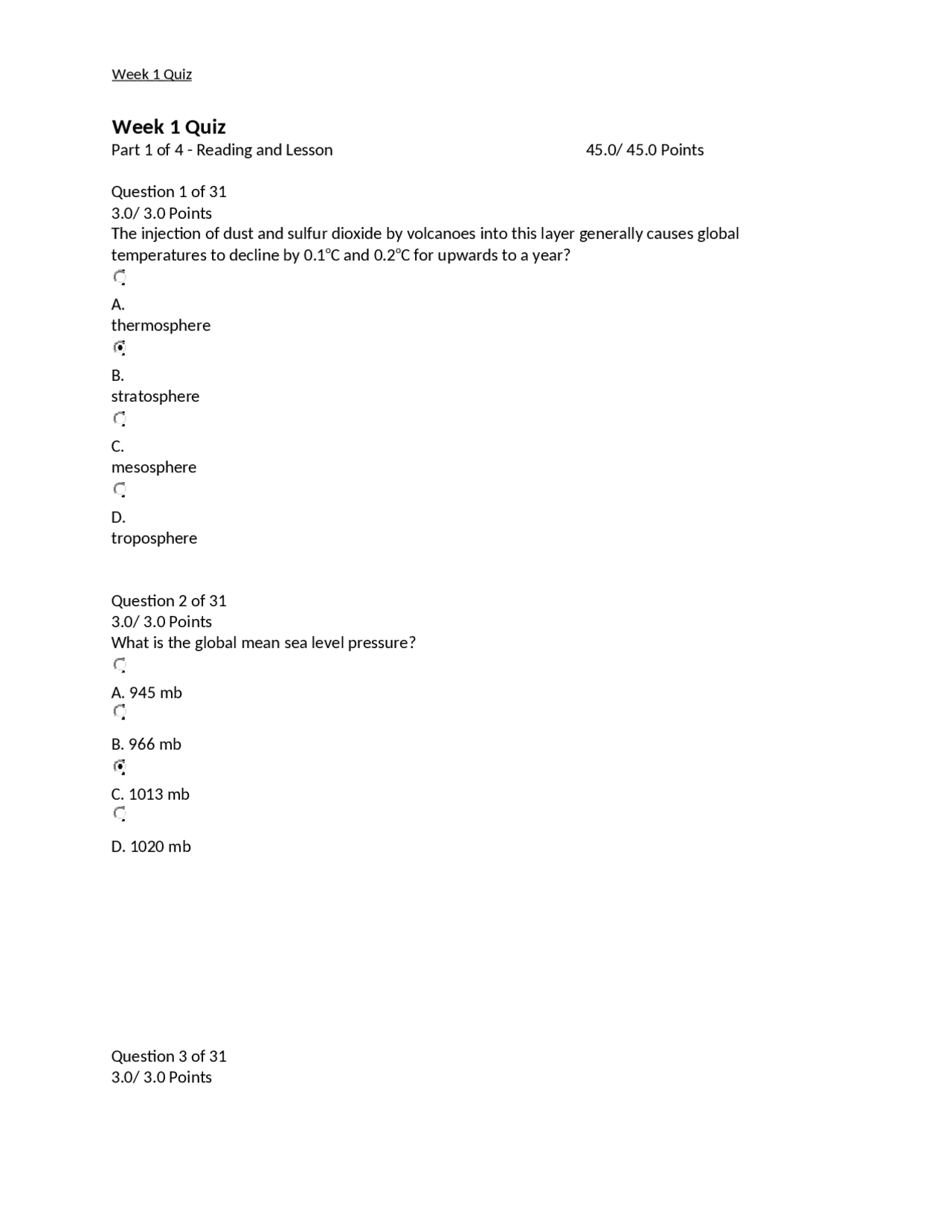 Week 1 Quiz and Lab Report | Exams Chemistry | Docsity
