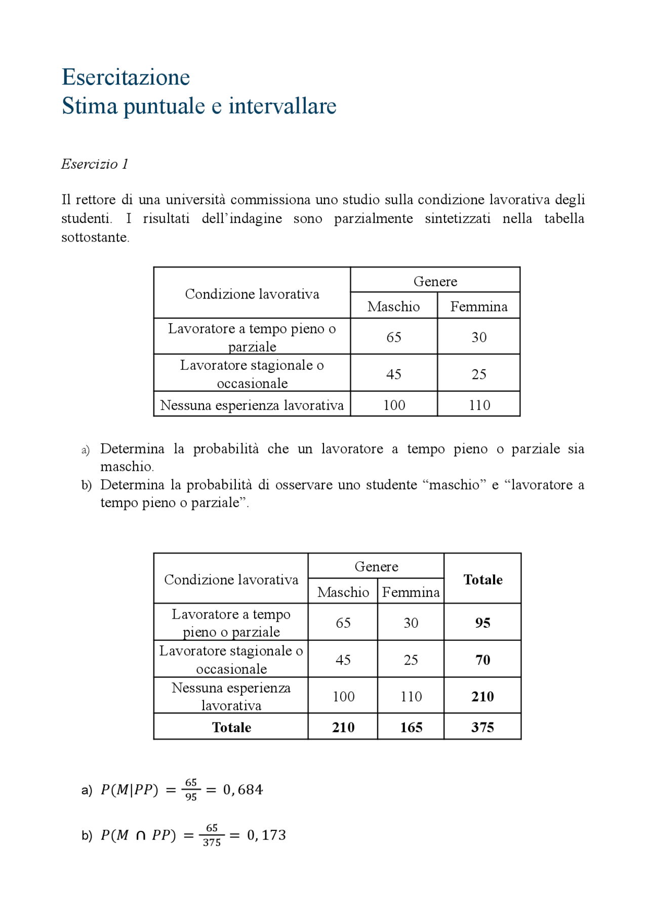 Esercizi statistica base | Esercizi di Statistica | Docsity