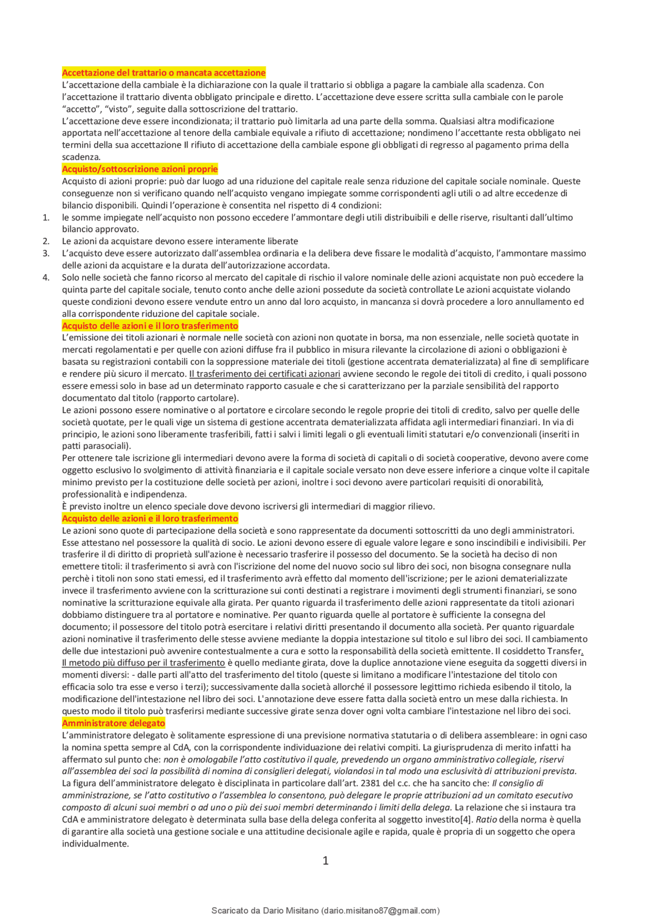 Paniere domanda aperte Diritto Commerciale Avanzato - Docsity