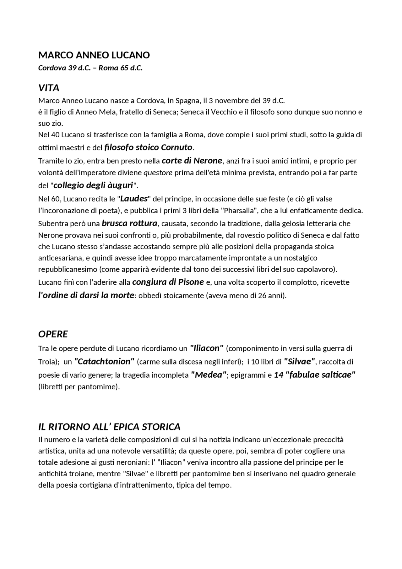 Lucano Vita Formazione E Opere Docsity