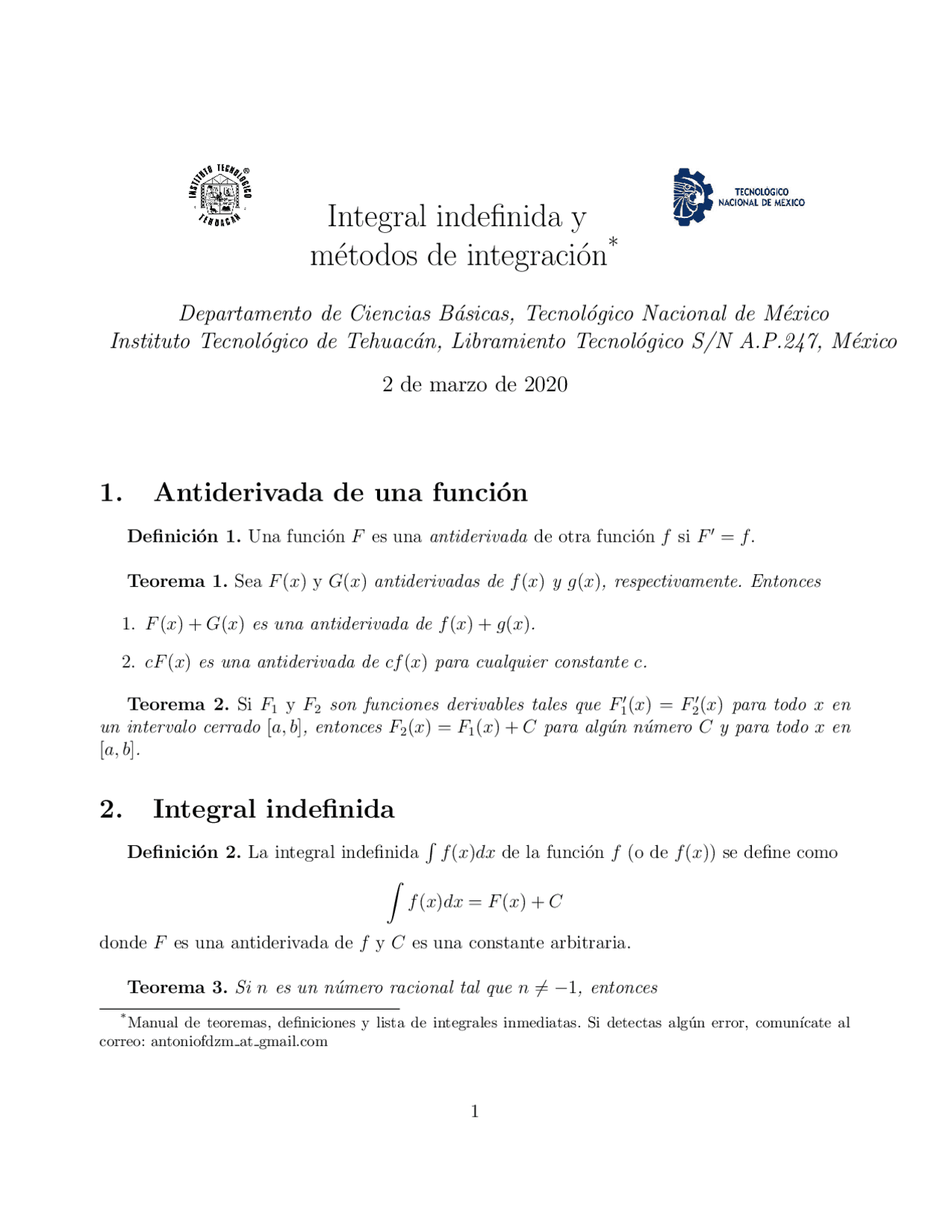 Formulas basicas para utilizar en calculo | Ejercicios de Cálculo | Docsity