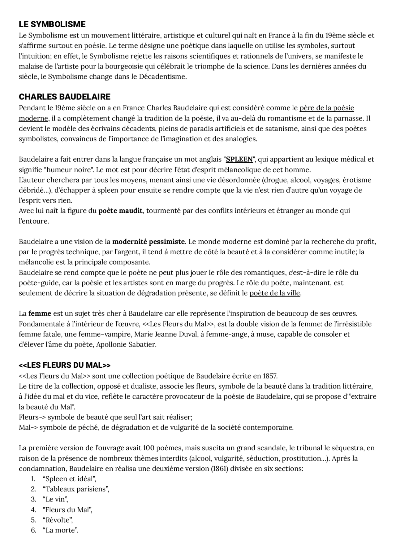 Symbolisme Et Baudelaire Docsity