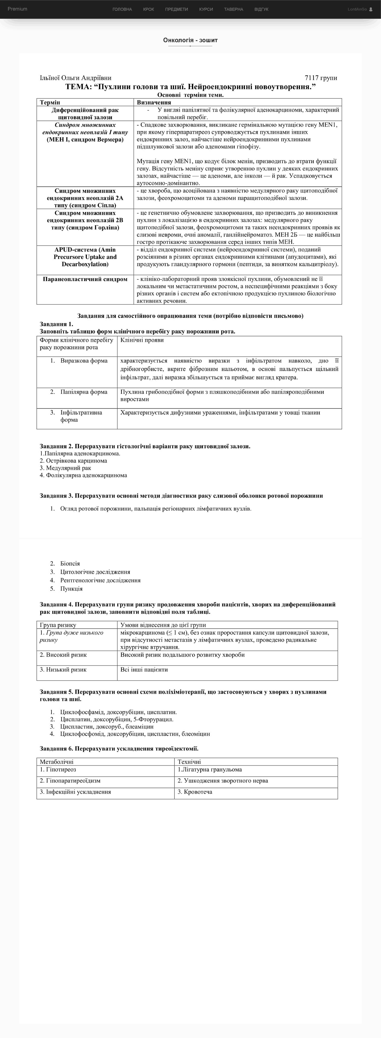 Онкологія Робочий зошит Пухлини голови та шиї Упражнения и задачи