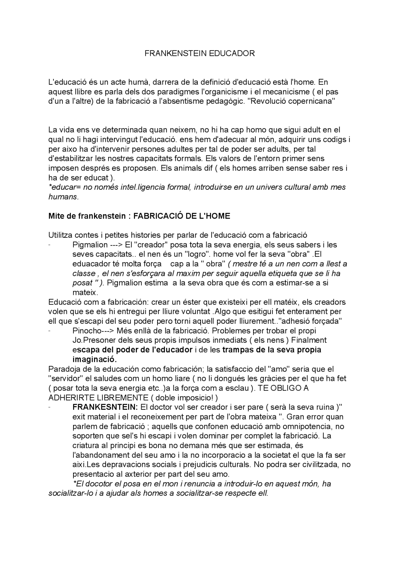 Resumen Frankenstein - Docsity