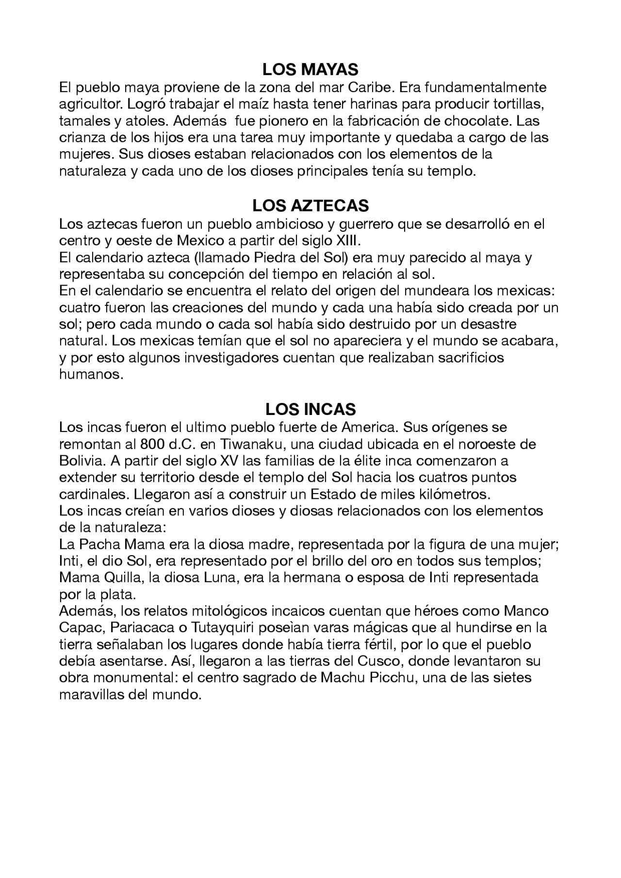 Mayas, Aztecas, Incas - Docsity