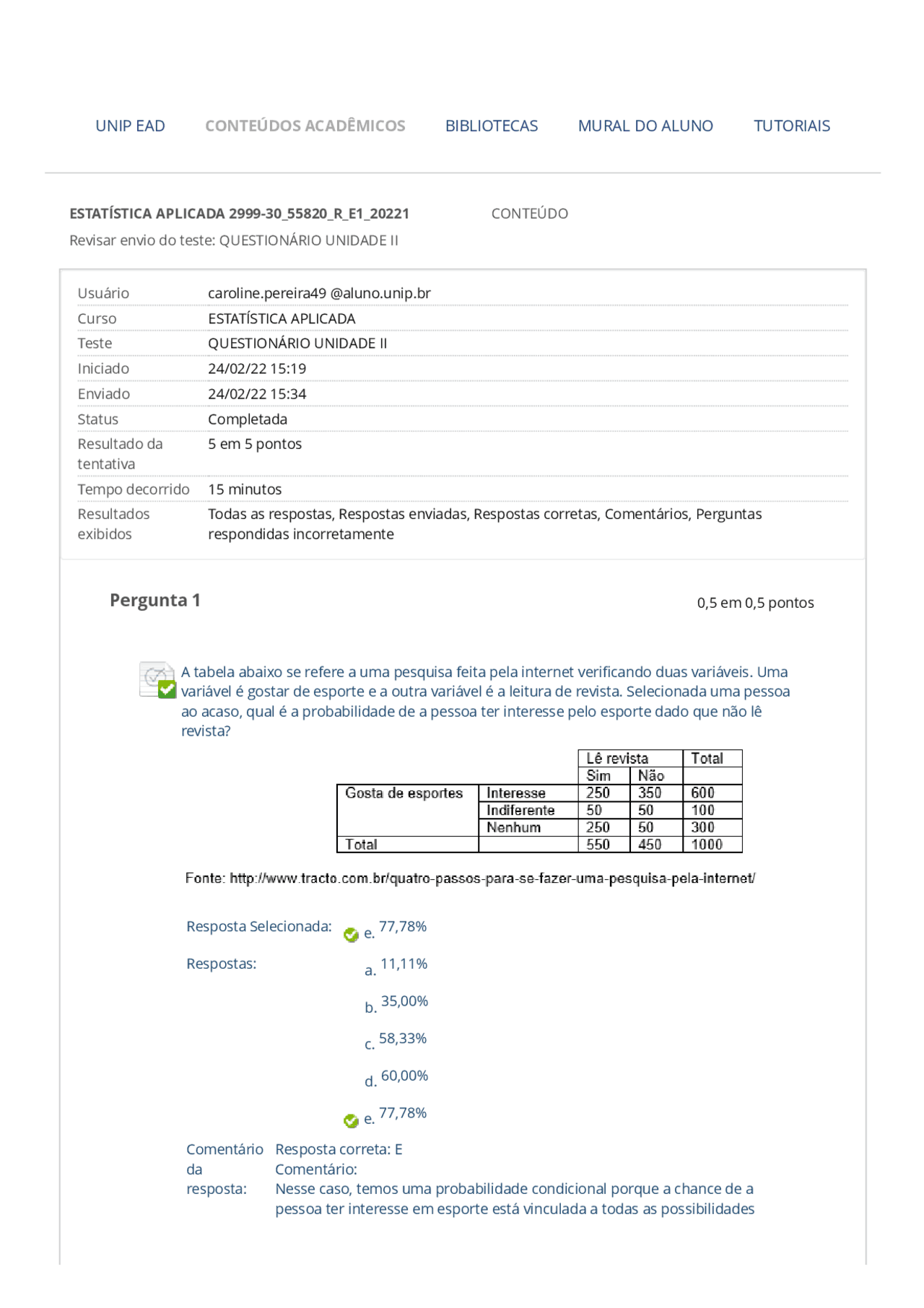 QuestionÁrio Unidade Ii Estatistica Aplicada Docsity