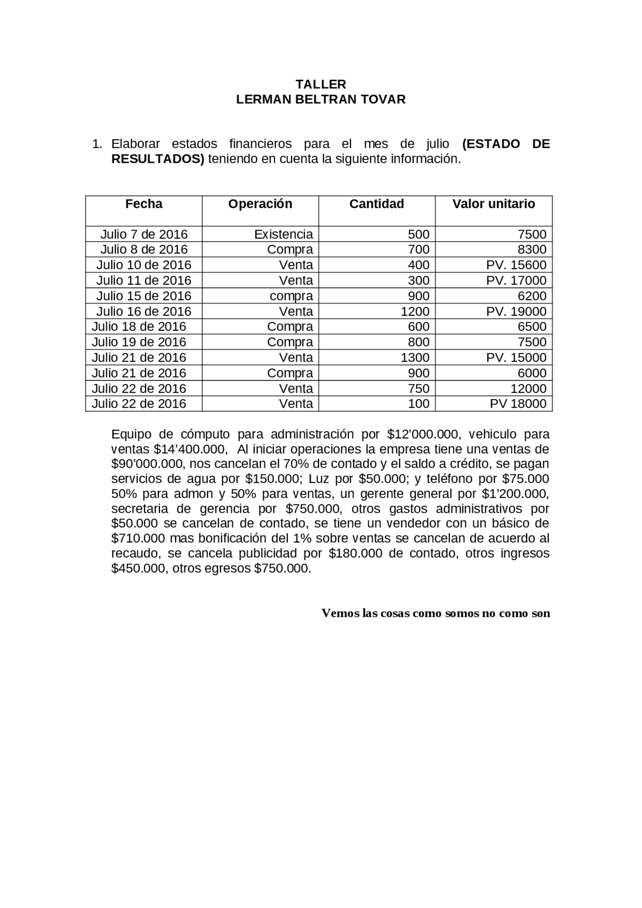 Ejercios Para Resolver Docsity