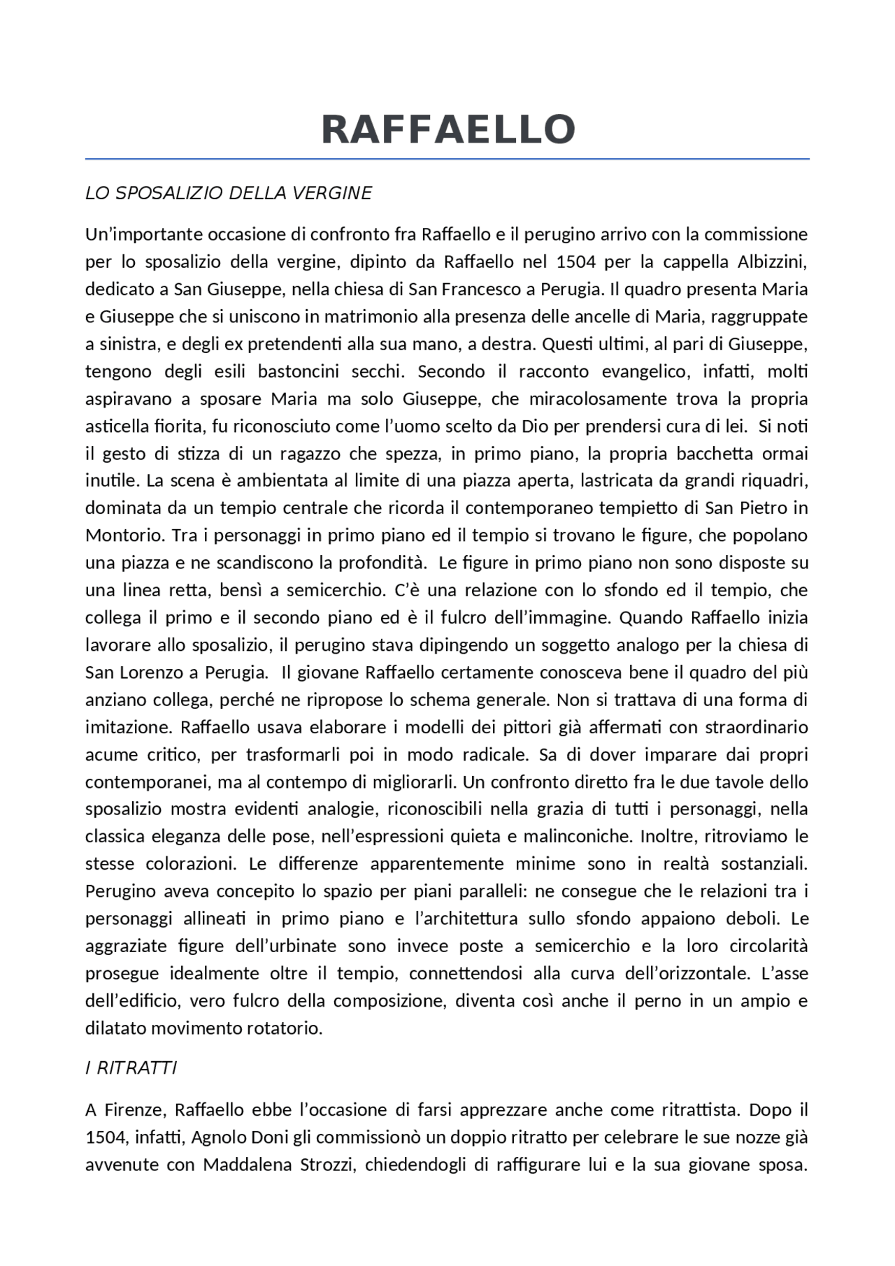 Raffaello Sanzio Opere E Analisi Stilistica Appunti Di Elementi Di