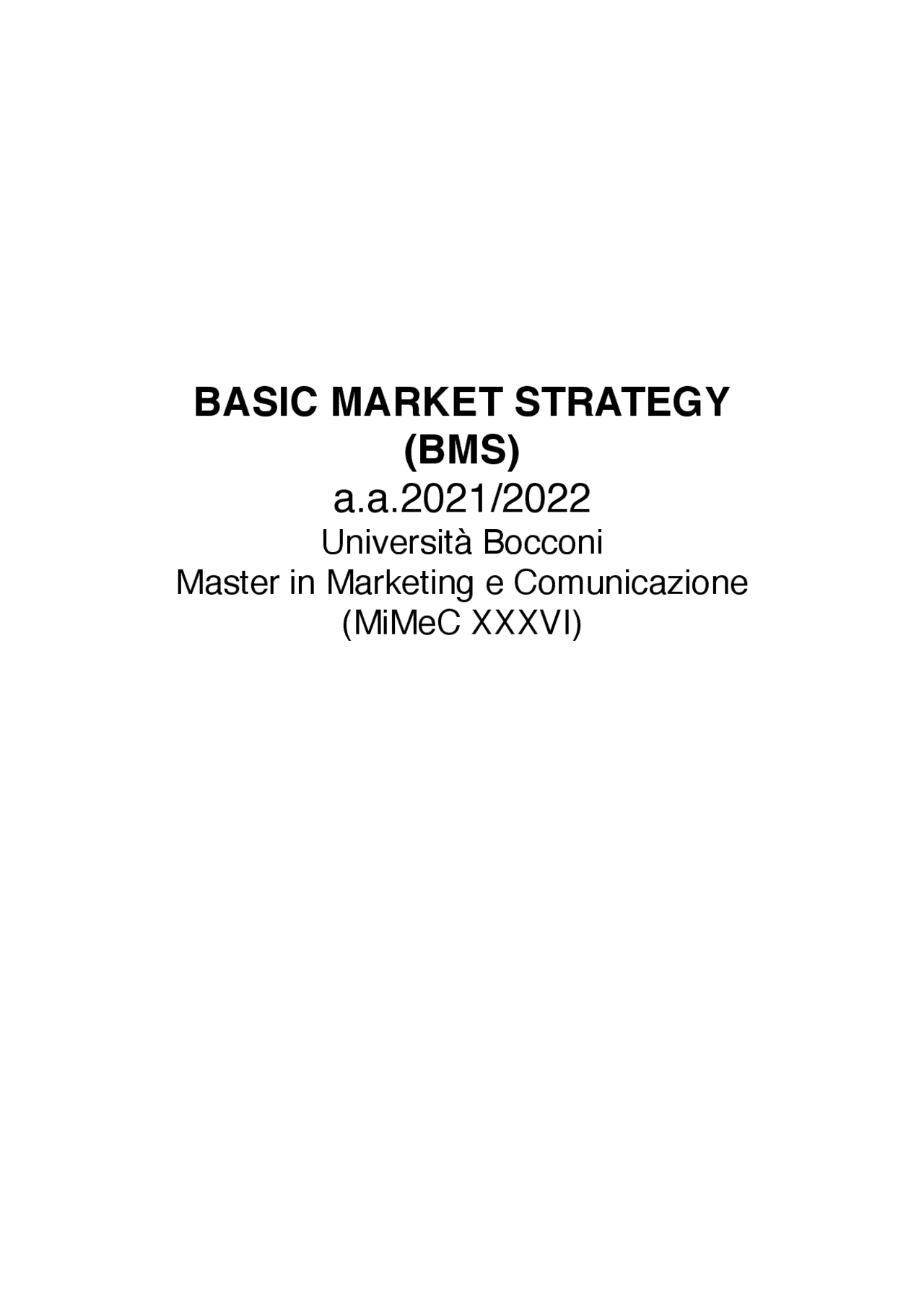 Appunti BMS (Basic Market Strategy) Prof.Invernizzi - Docsity
