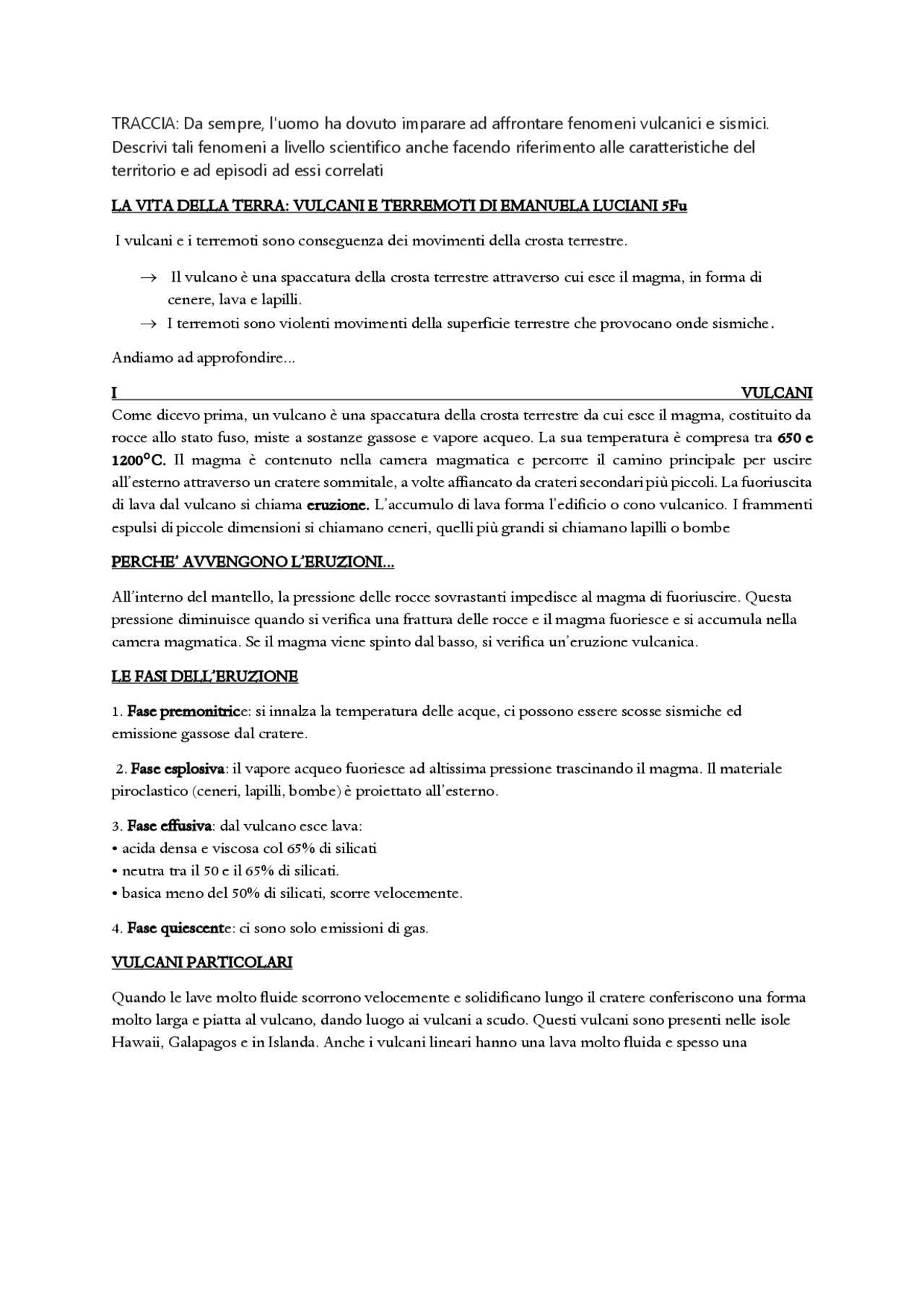 I Vulcani E I Terremoti Docsity