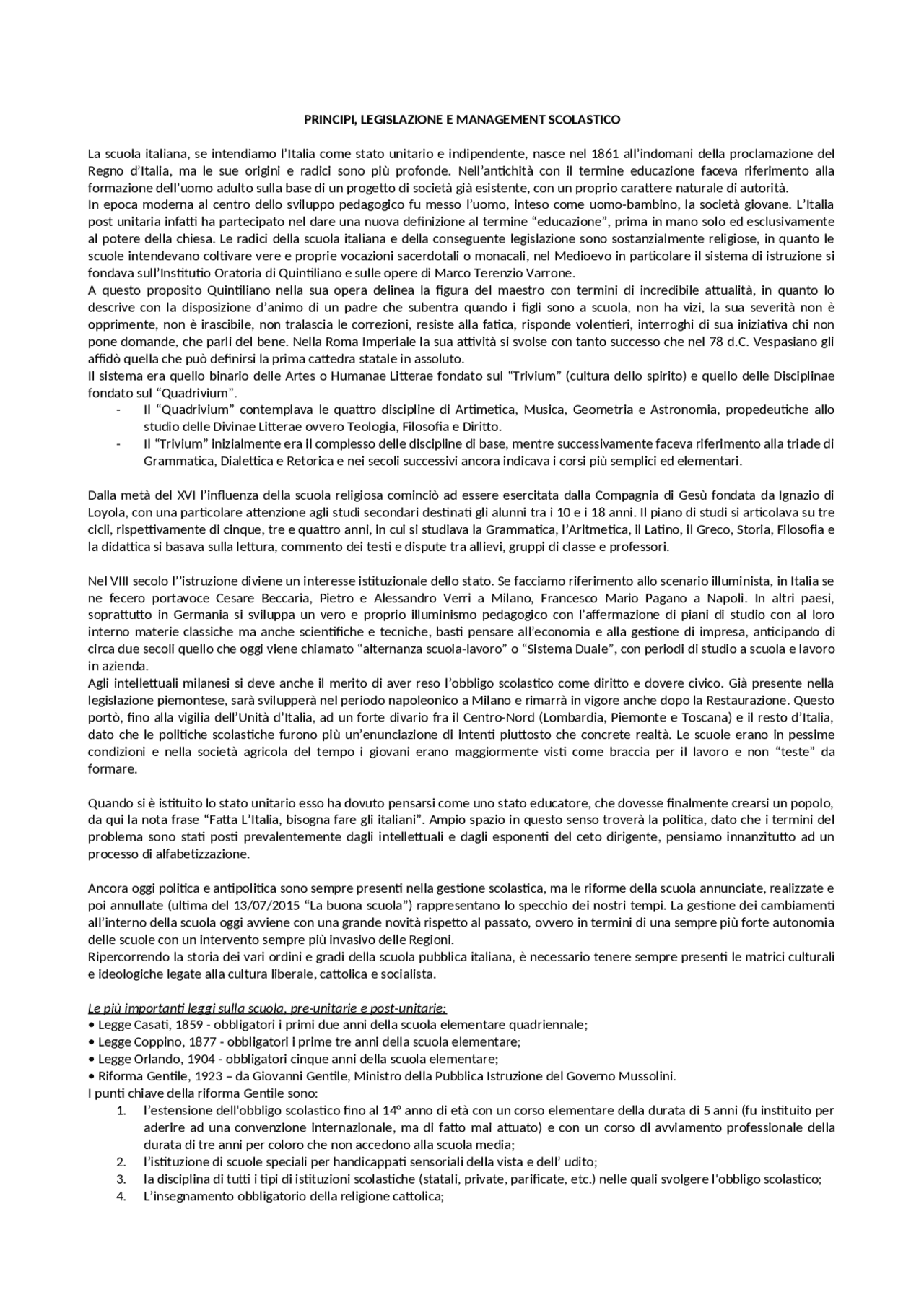 Riassunto Principi Legislazione E Management Scolastico Ecampus Prof