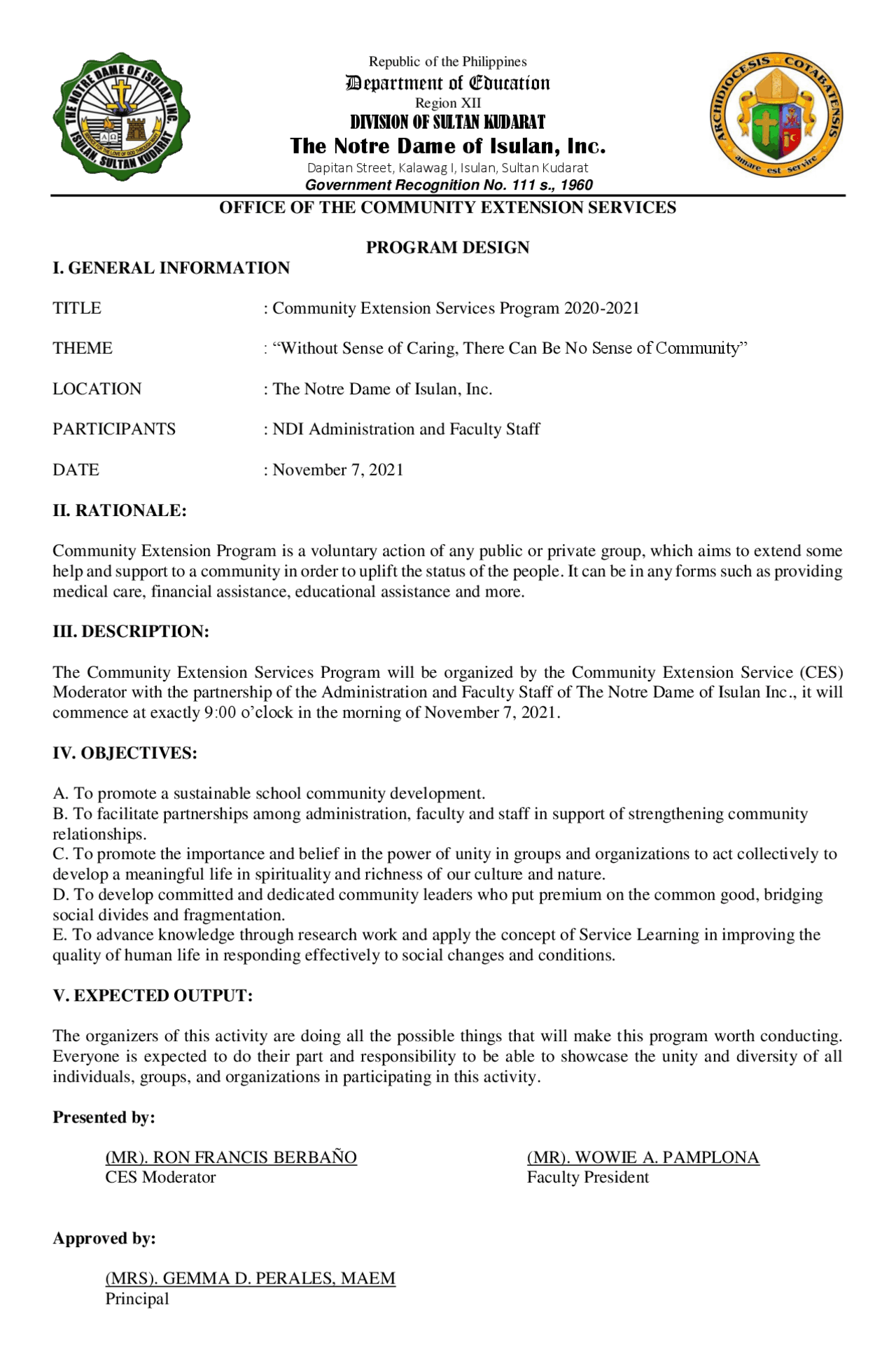 Community Extension services Program design - Docsity