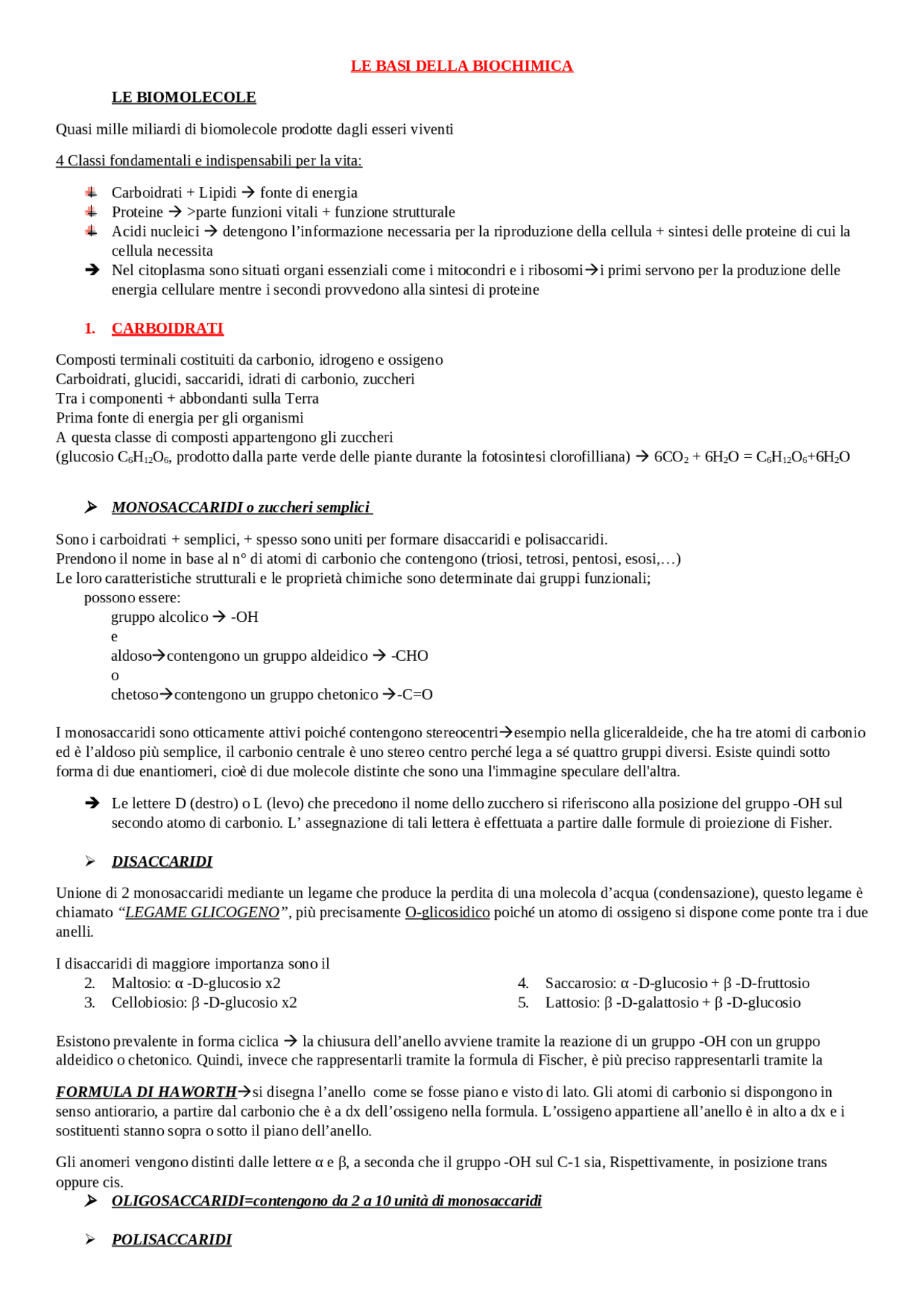 Sintesi Sulle Biomolecole Docsity
