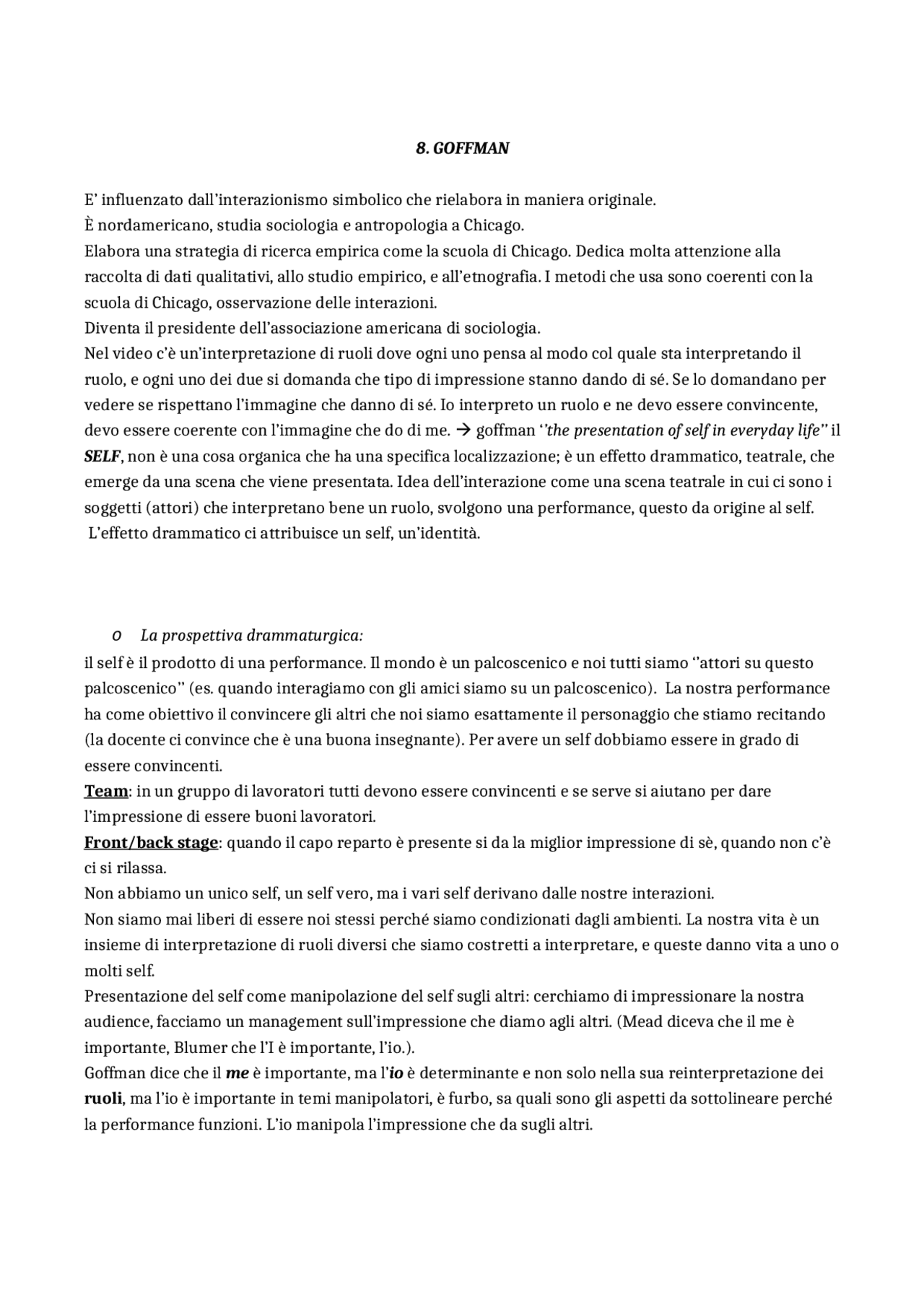 Appunti Su Goffman E Bourdieu Docsity