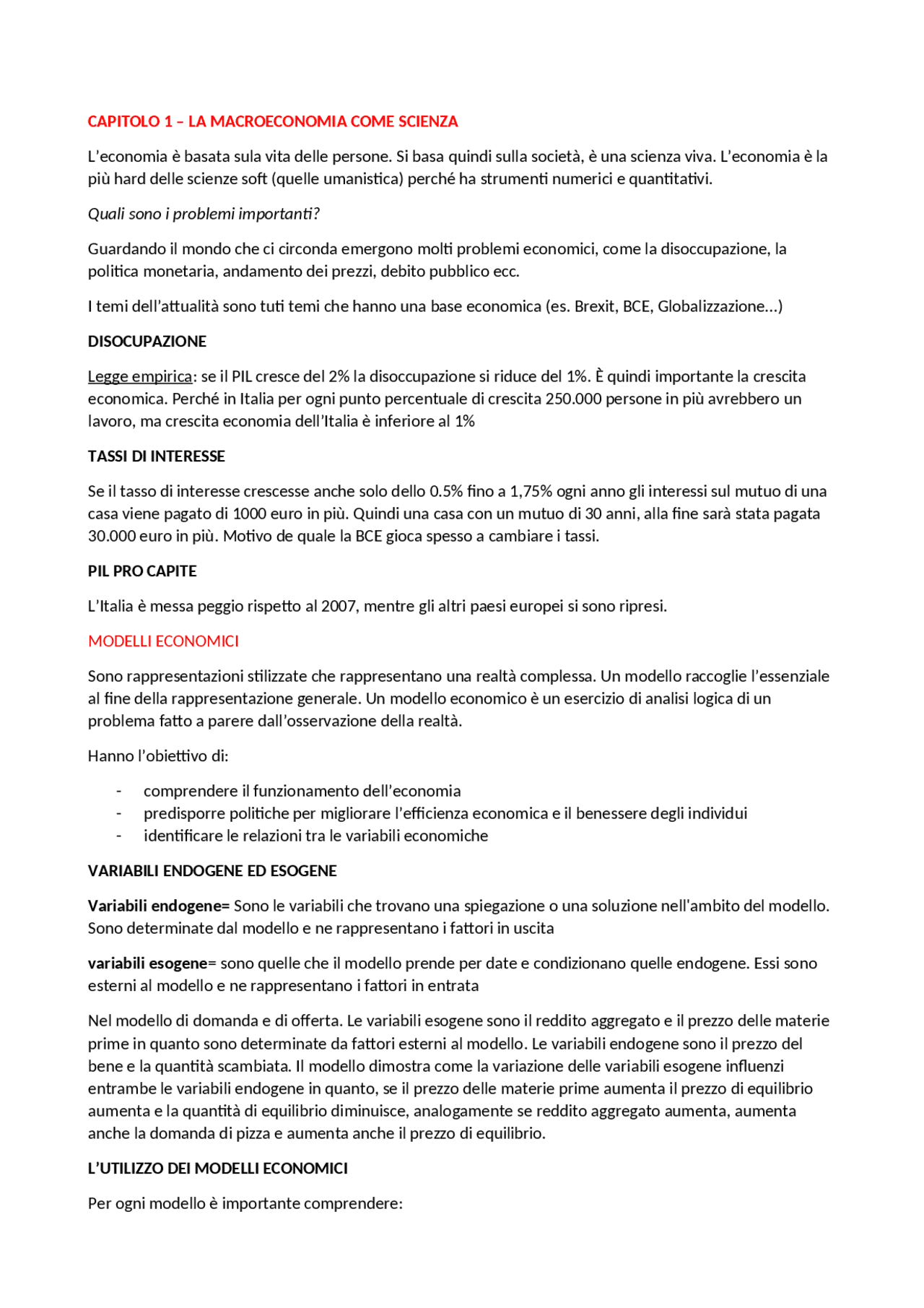 PRIMO PARZIALE DI MACROECONOMIA - Docsity