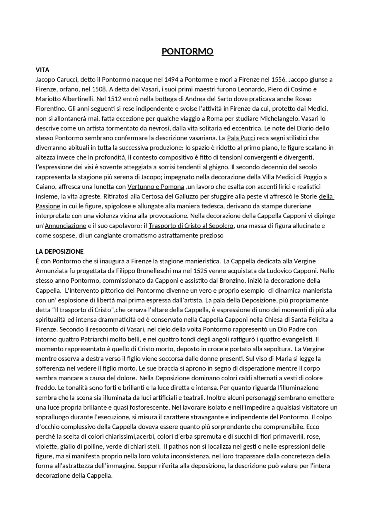 Pontormo E Le Sue Opere Docsity