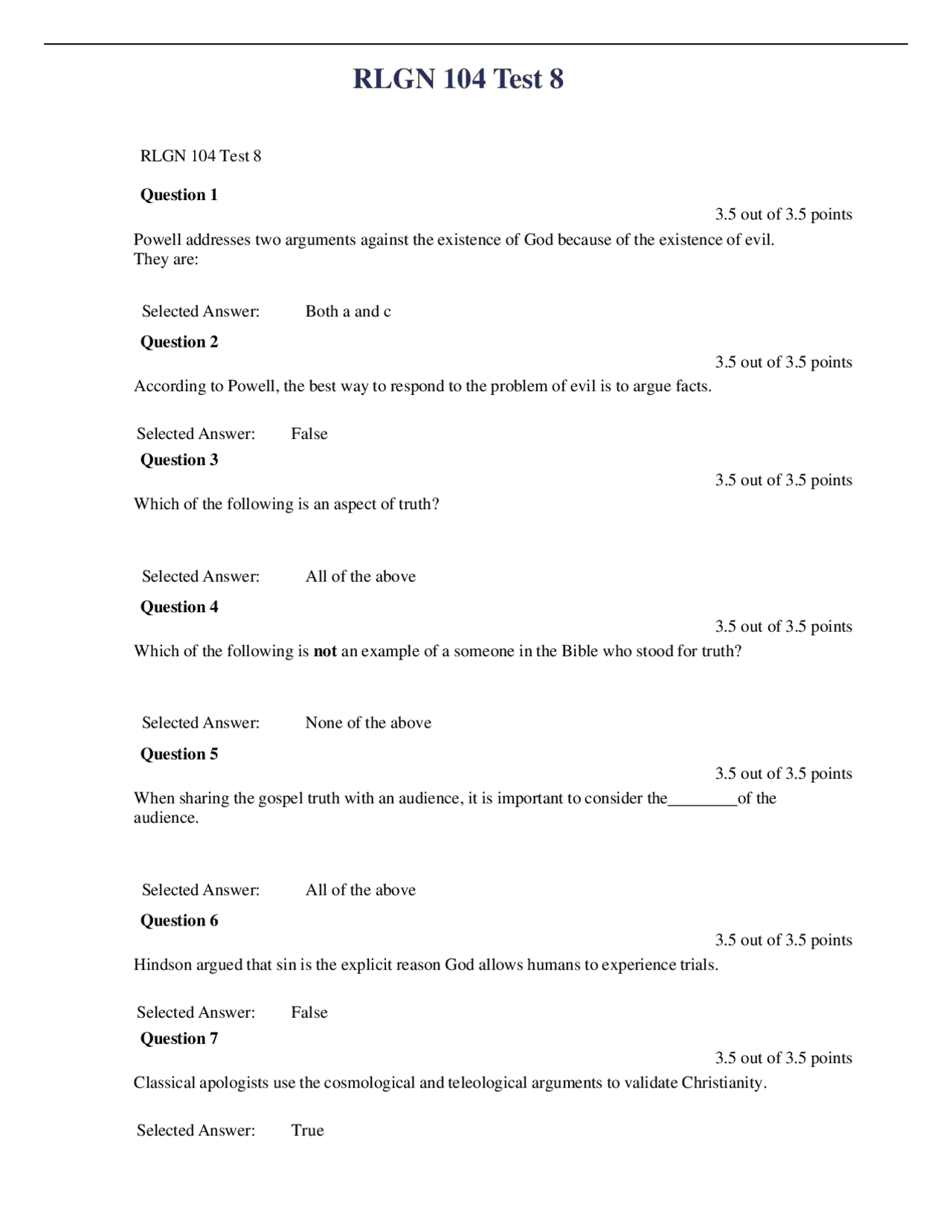 RLGN 104 Test 8 (3 Versions) .pdf - Docsity