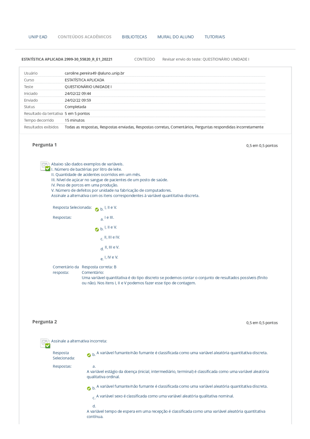 QuestionÁrio Unidade I Estatistica Aplicada Docsity
