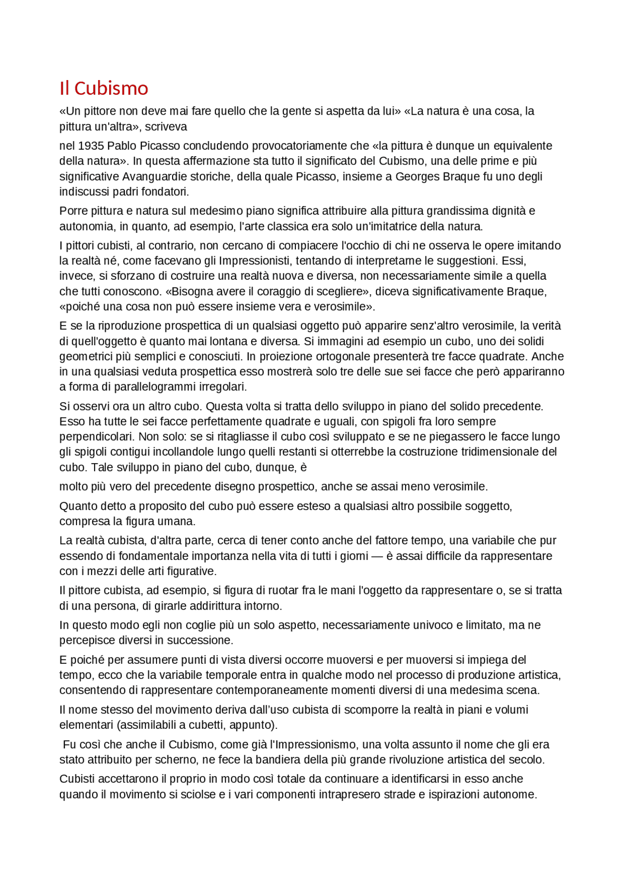 Appunti Sul Cubismo Picasso E Non Docsity
