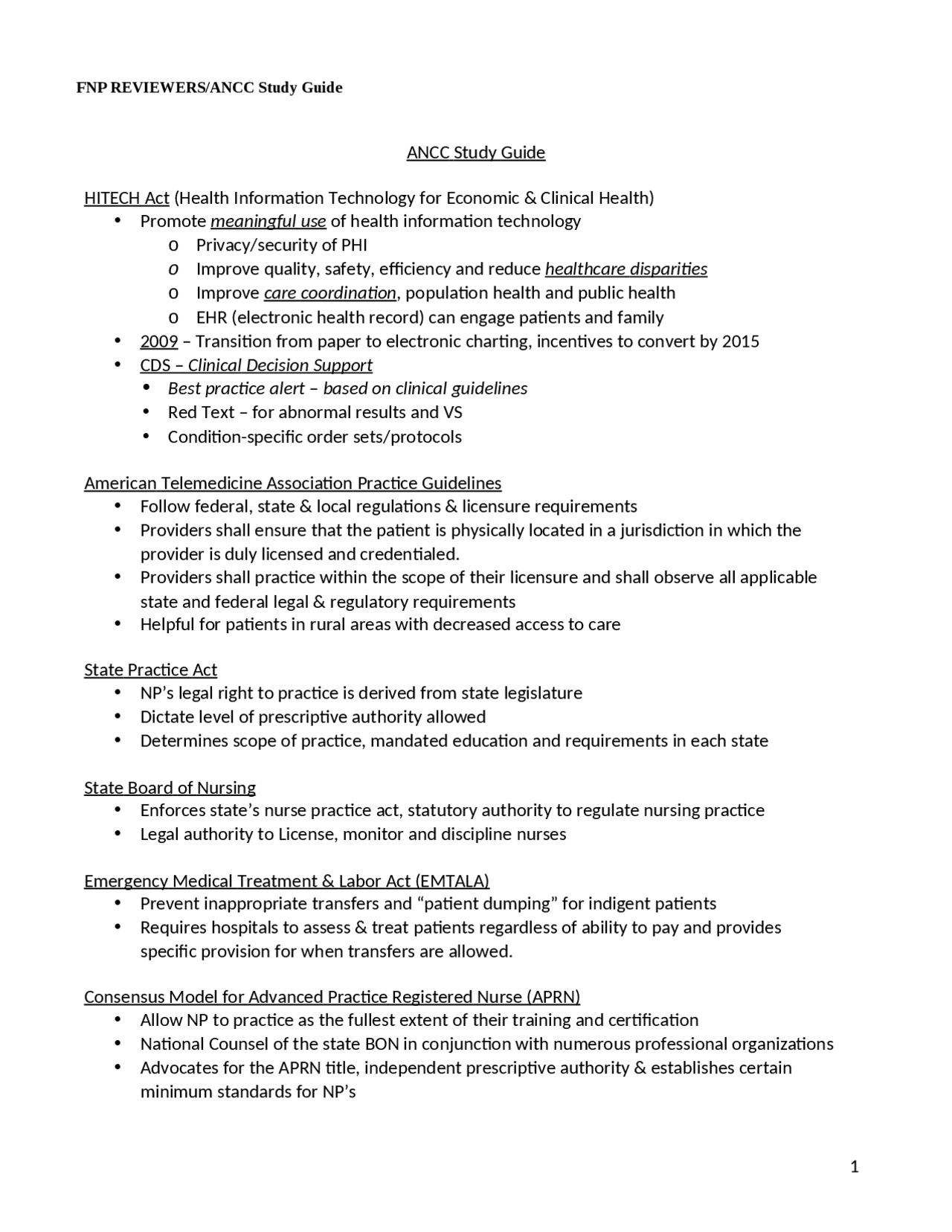 FNP REVIEWERS/ANCC Study Guide - Docsity