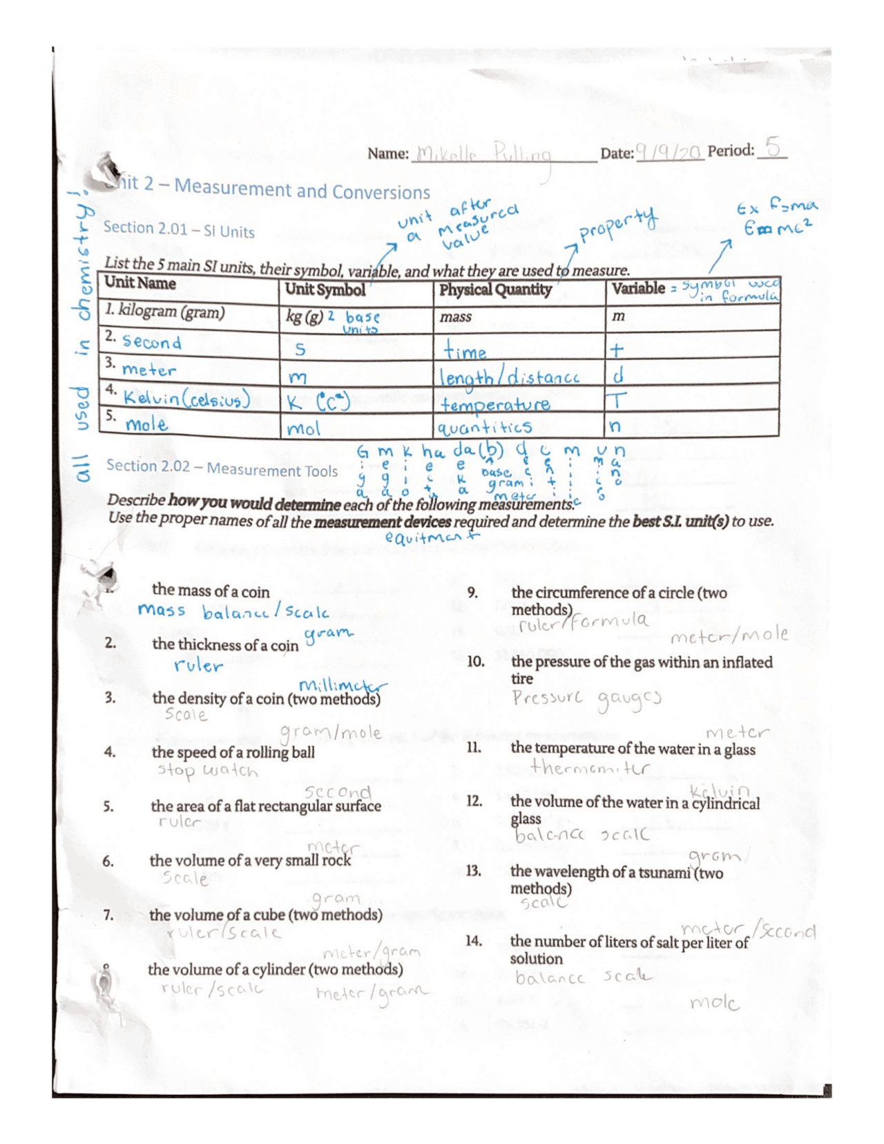 Measurements and Conversions | Assignments Chemistry | Docsity