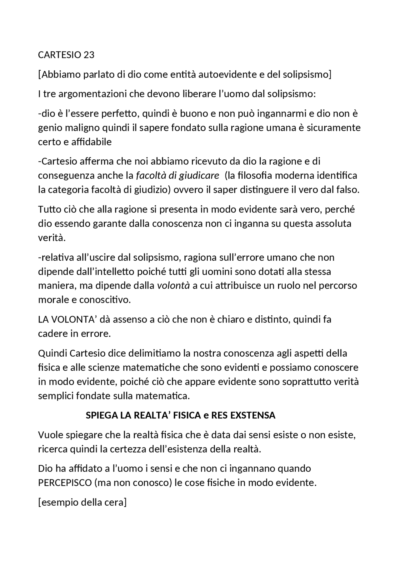 Filosofia Cartesio Appunti Una Lezione Docsity