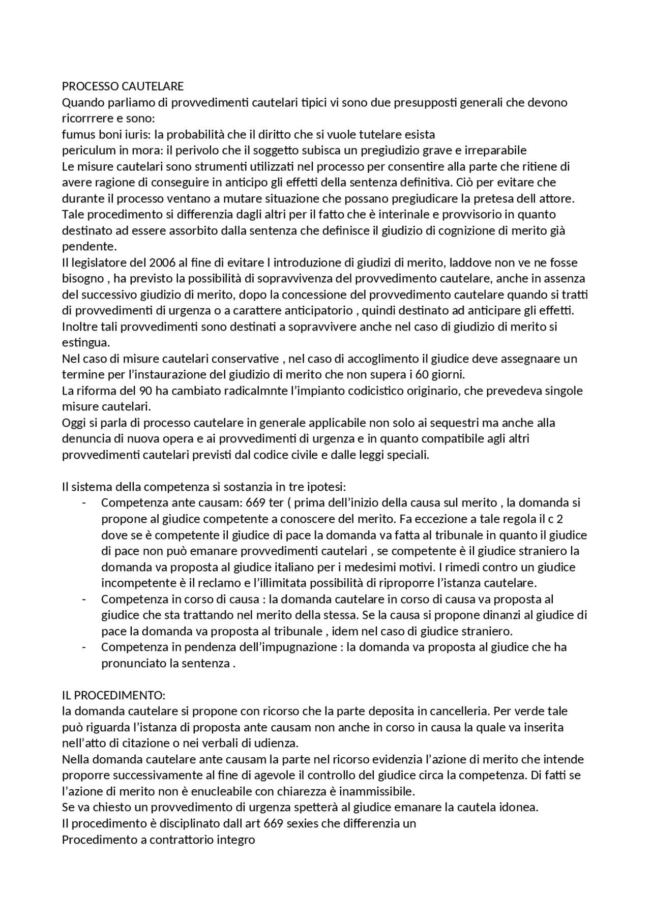 Processo Cautelare Diritto Processuale Civile Docsity