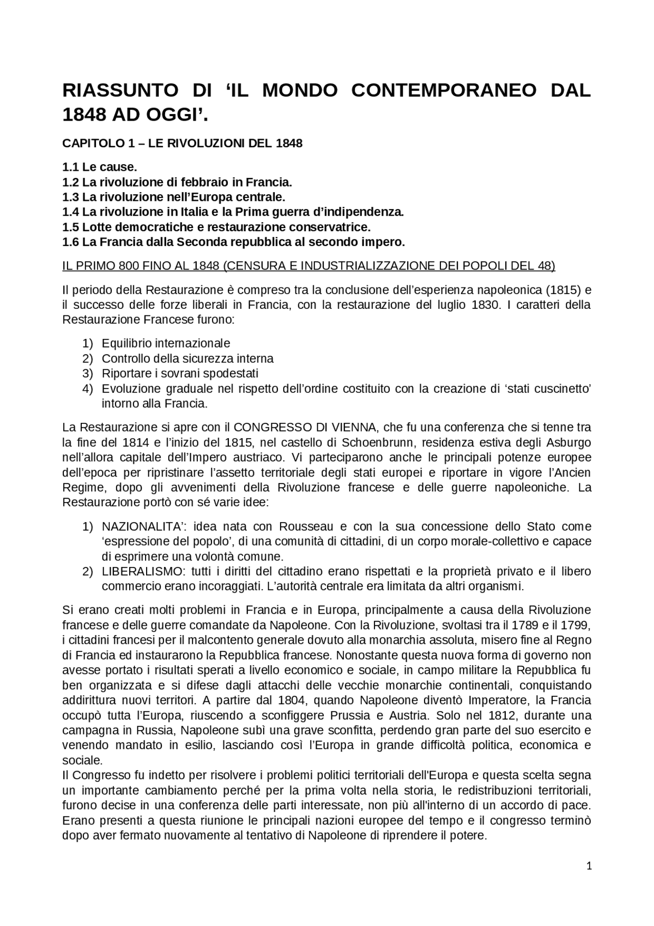 Riassunto libro 'Il mondo contemporaneo' - Docsity