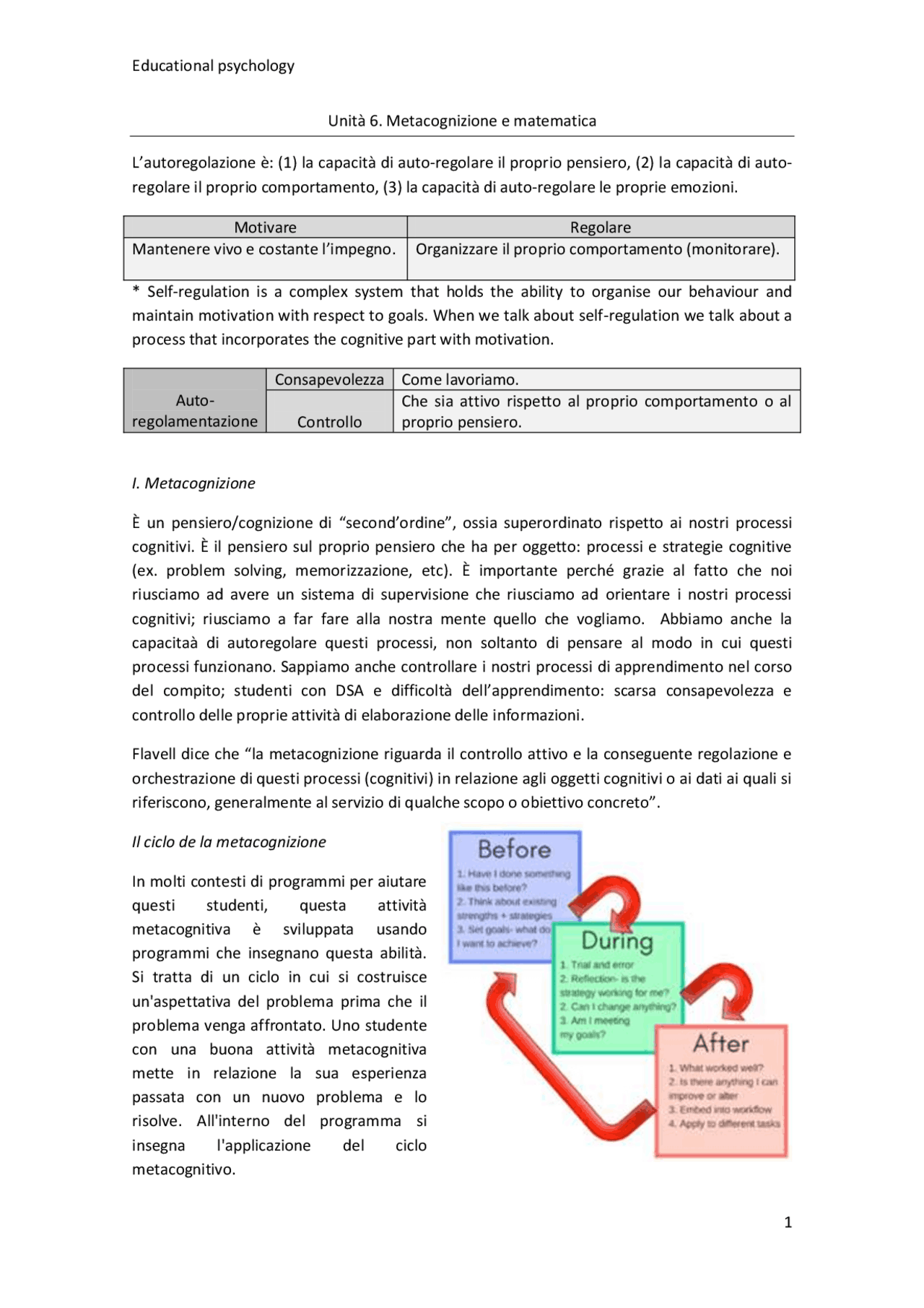 Unità 6 Metacognizione E Matematica Docsity
