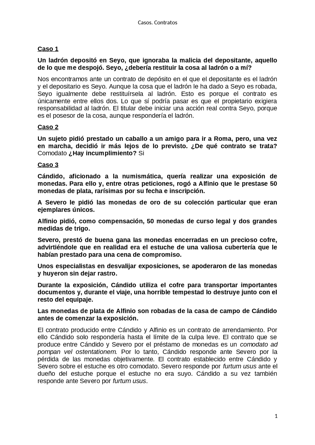 Práctica Contratos Derecho Romano Ejercicios De Derecho Romano Docsity