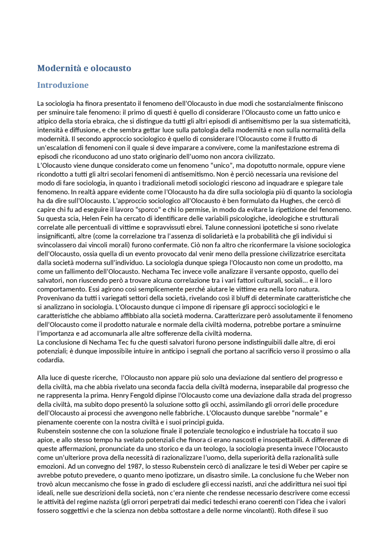 Riassunto Modernità E Olocausto Docsity