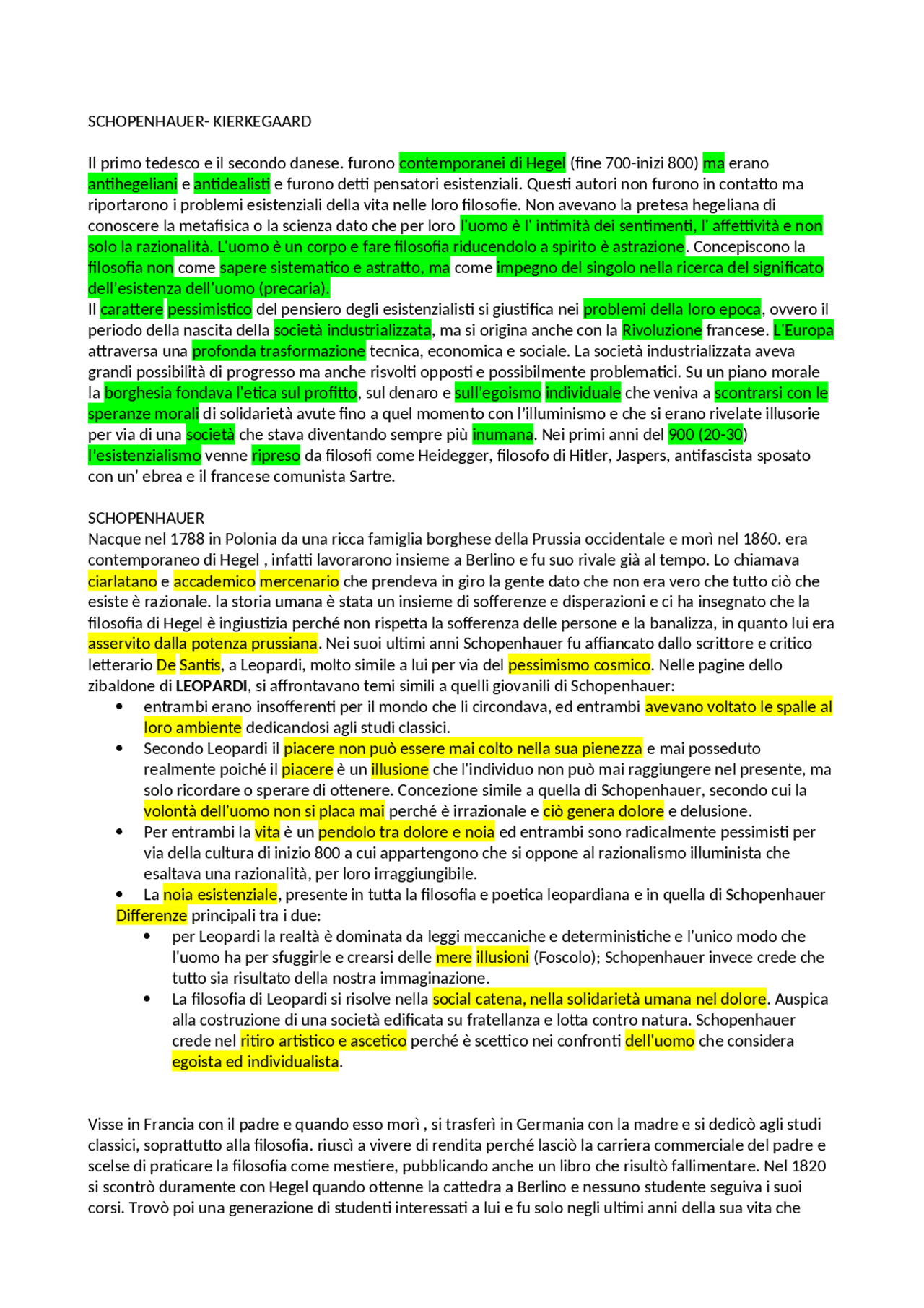 Schopenhauer E Kierkegaard Docsity