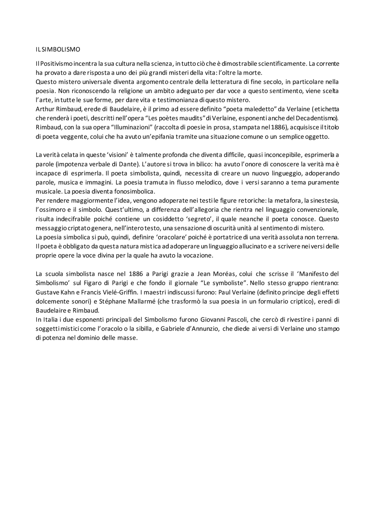 Il Simbolismo Sintesi Docsity