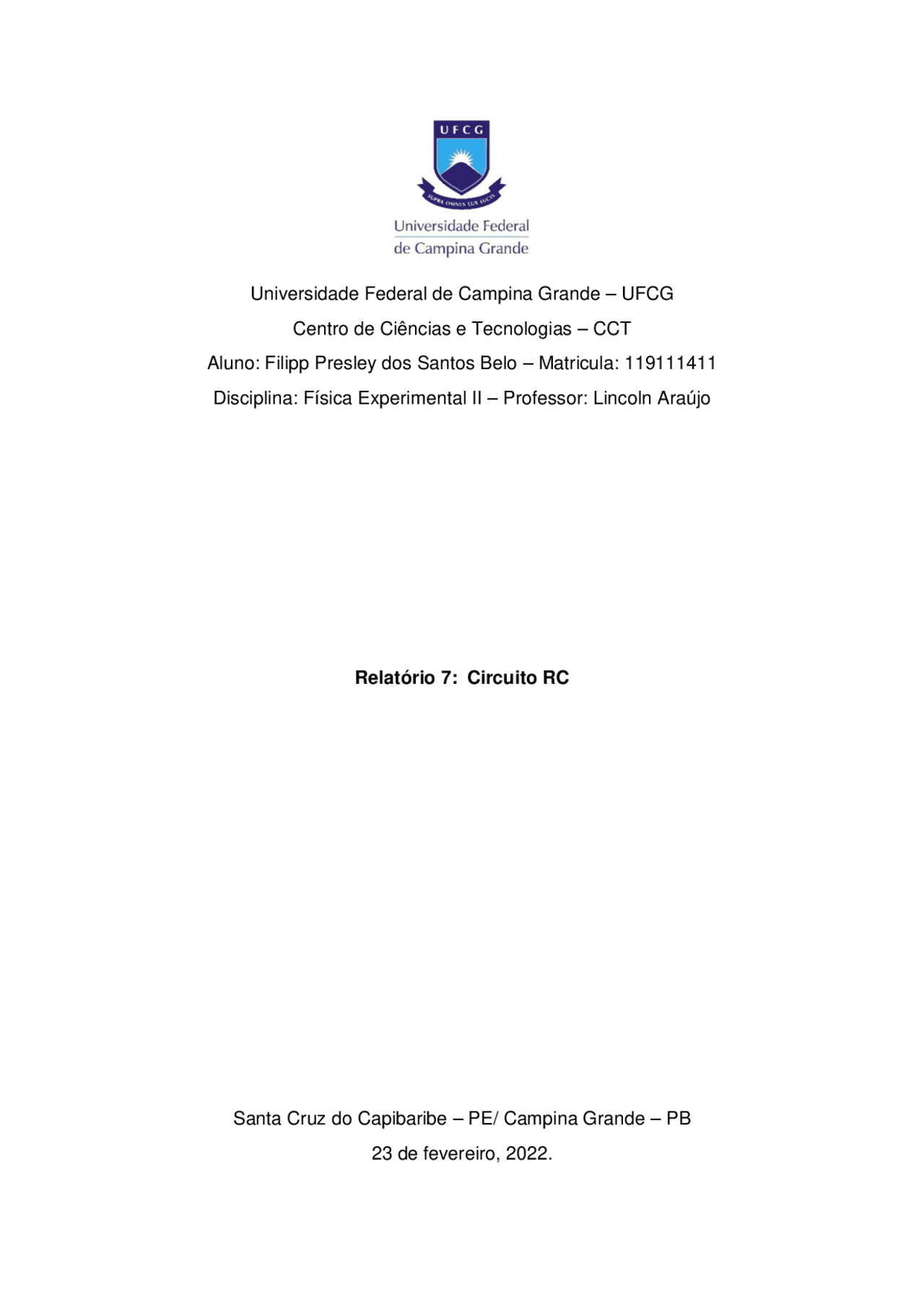 Relatorio Física Experimental 2 Trabalhos Física Docsity