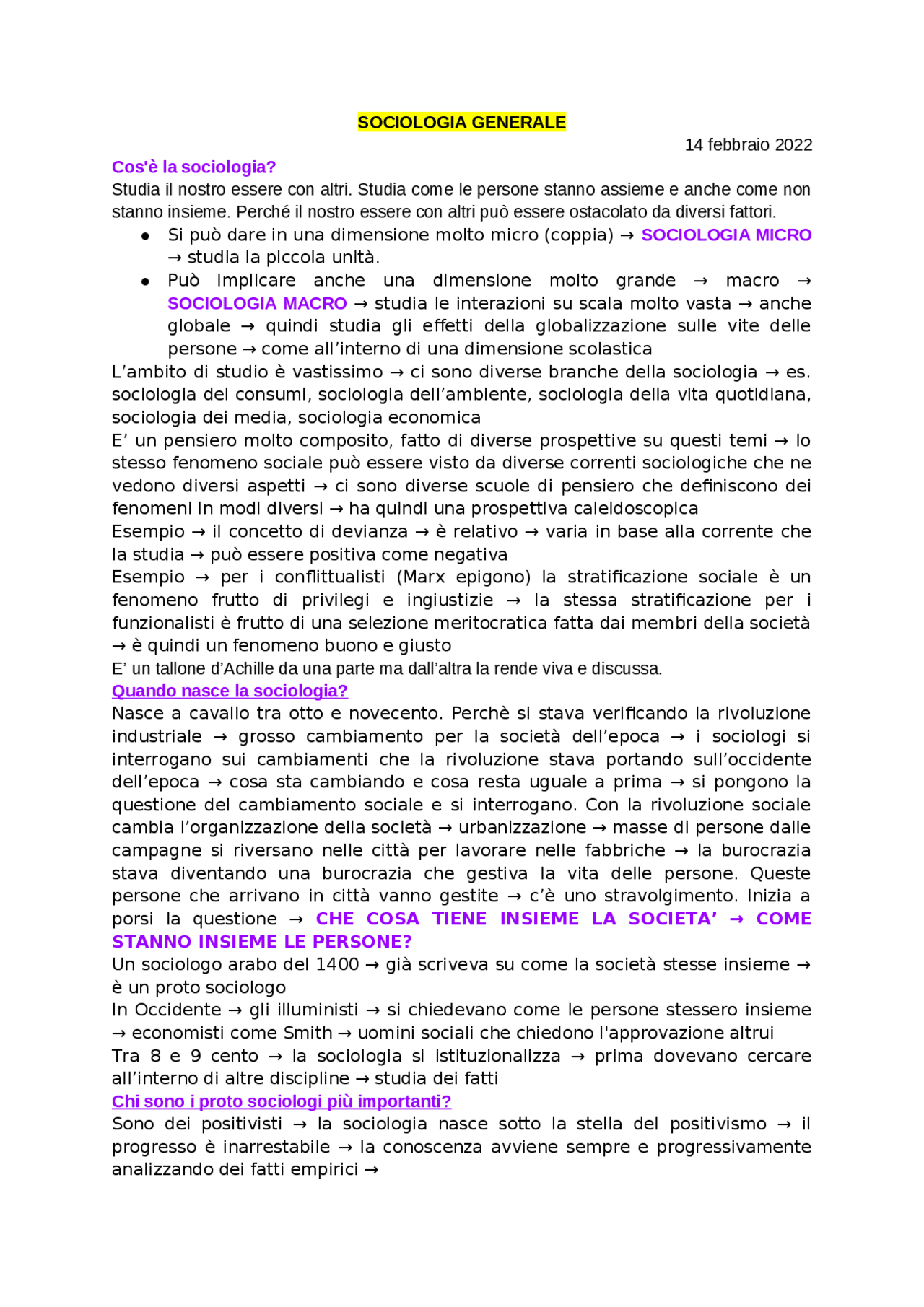 Appunti Sociologia Generale Docsity