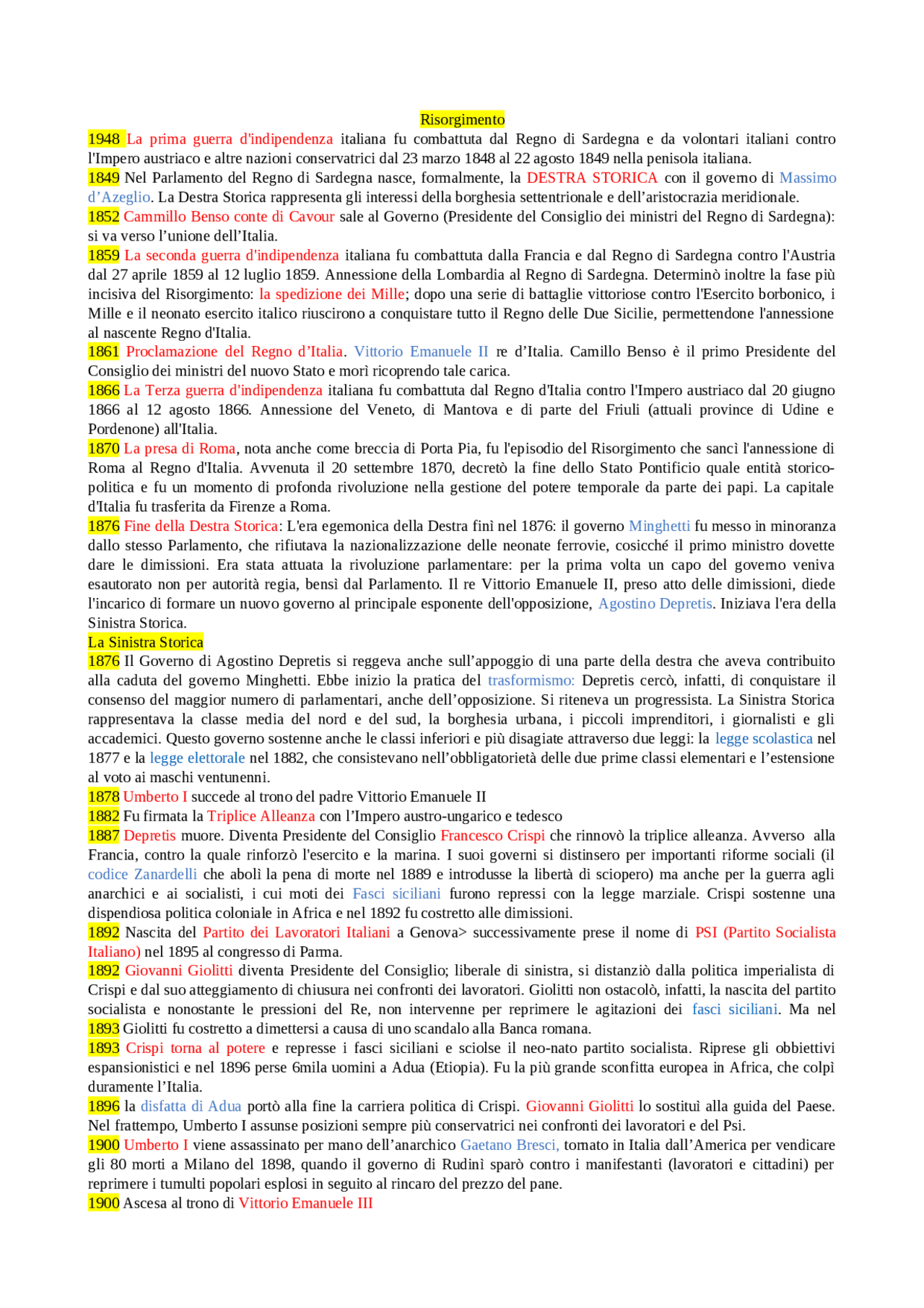 Risorgimento storia - Docsity