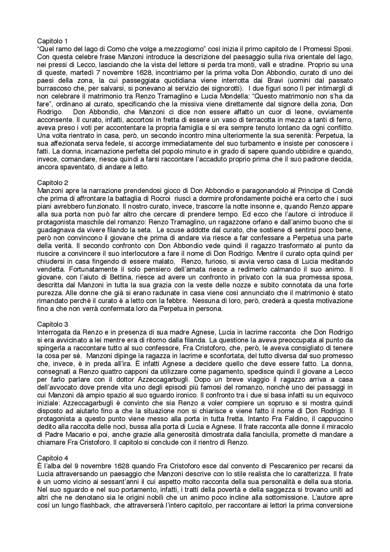 Promessi Sposi Riassunto Docsity