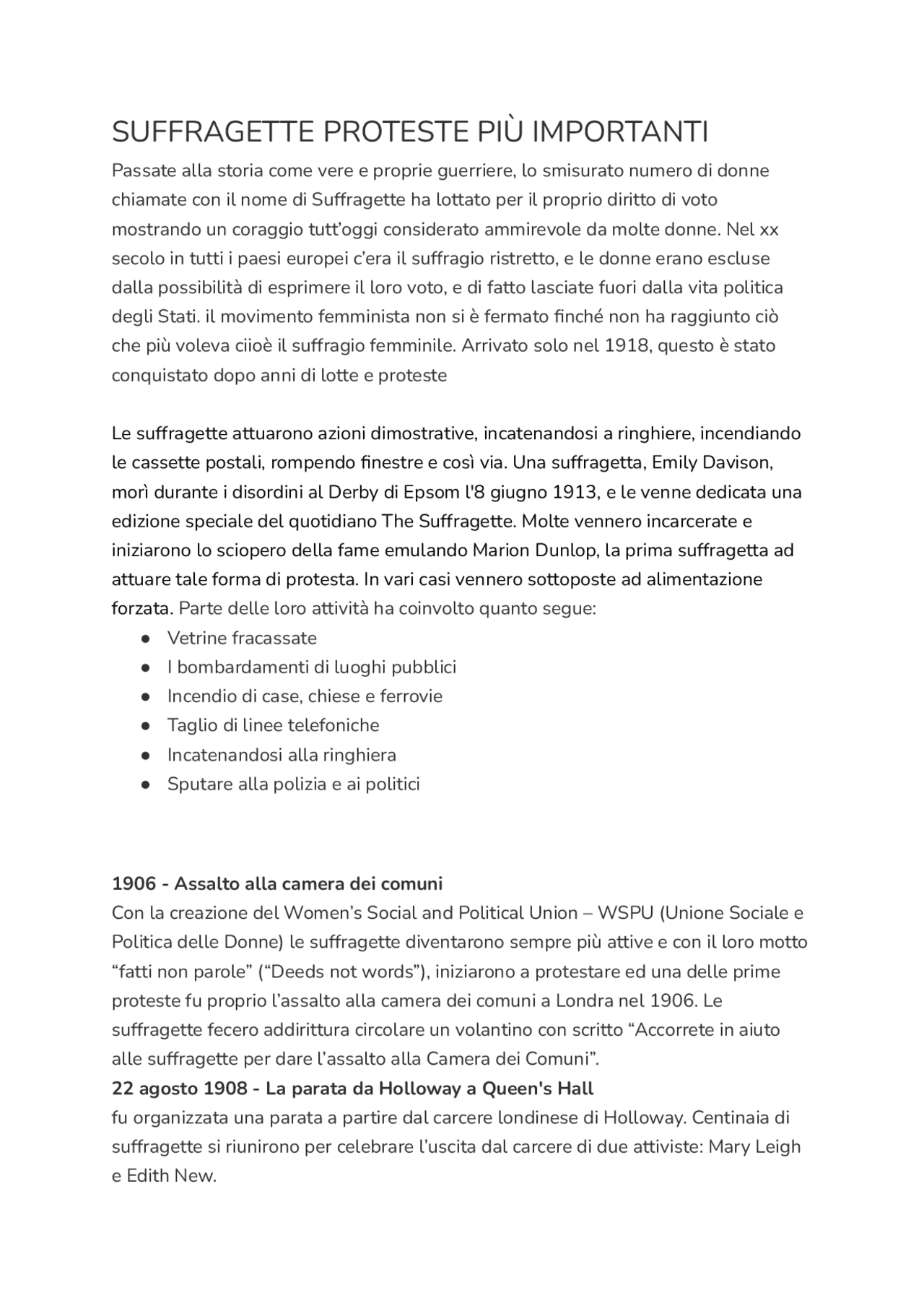 Il movimento delle suffragette | Schemi e mappe concettuali di Storia ...