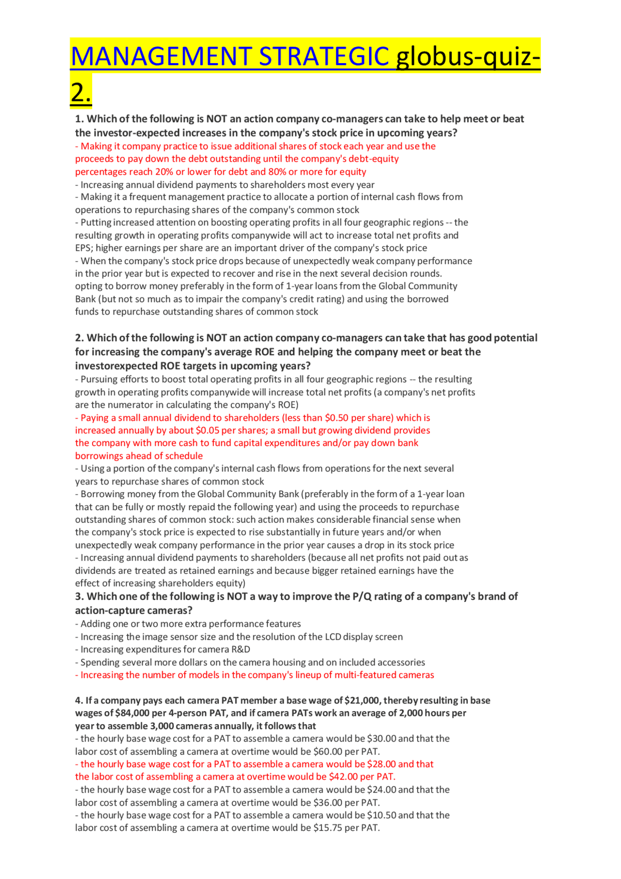 MANAGEMENT STRATEGIC globus-quiz-2. - Docsity