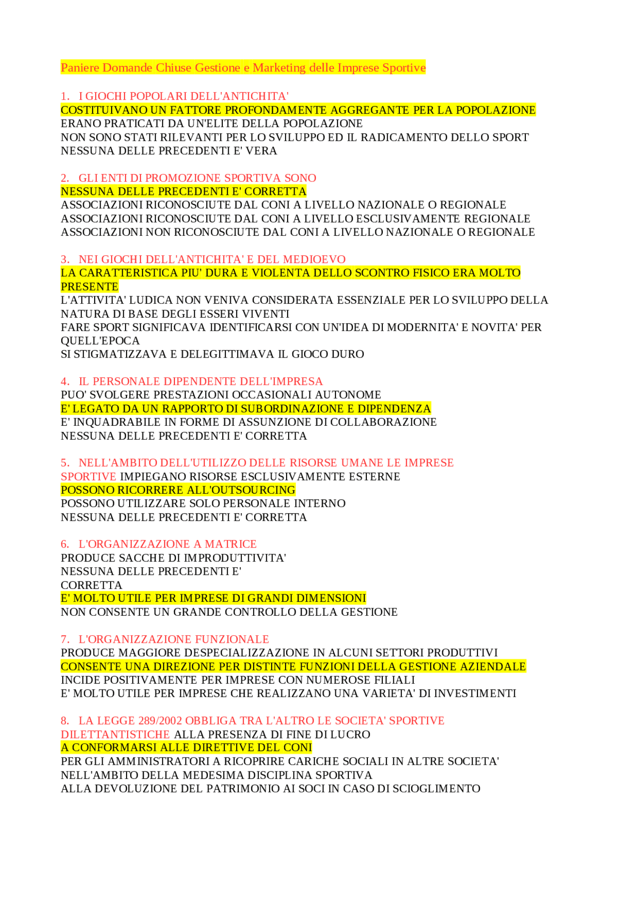 Domande Chiuse Svolte Docsity