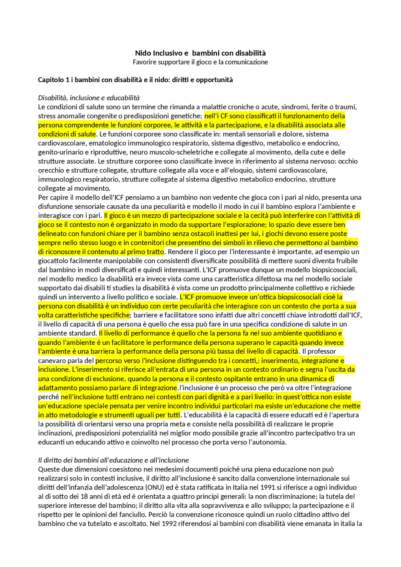 Nido Inclusivo E Bambini Con Disabilità Docsity