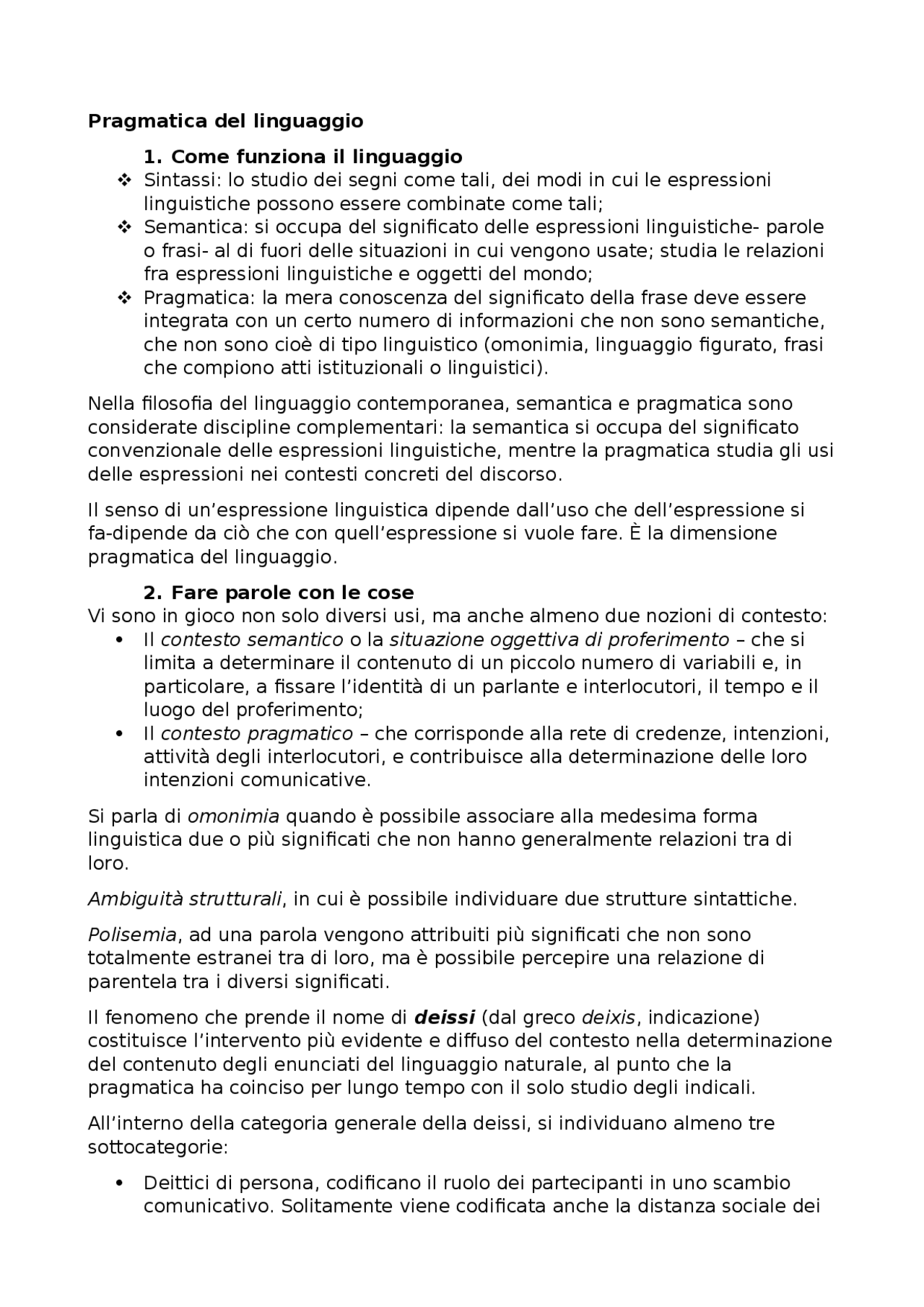 Pragmatica Del Linguaggio Docsity