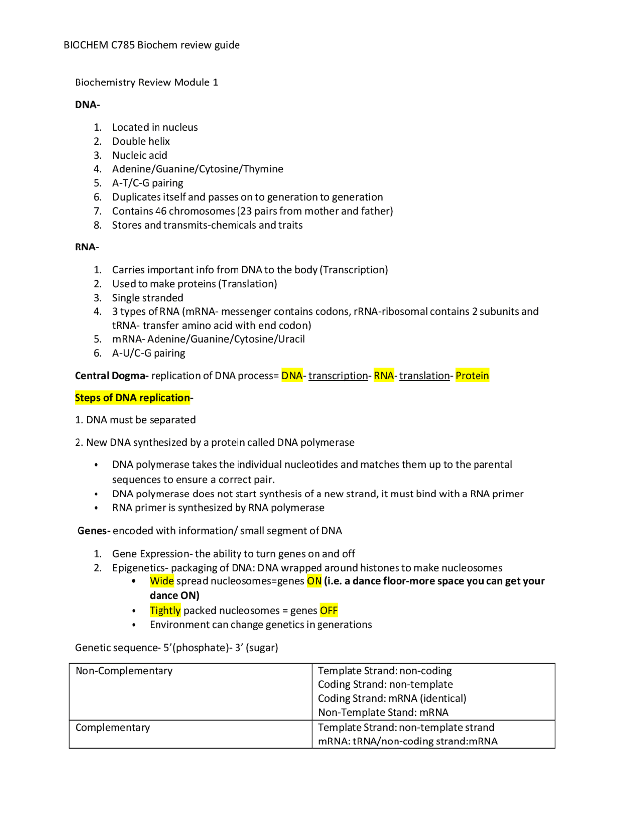 BIOCHEM C785 Biochem review guide - Docsity