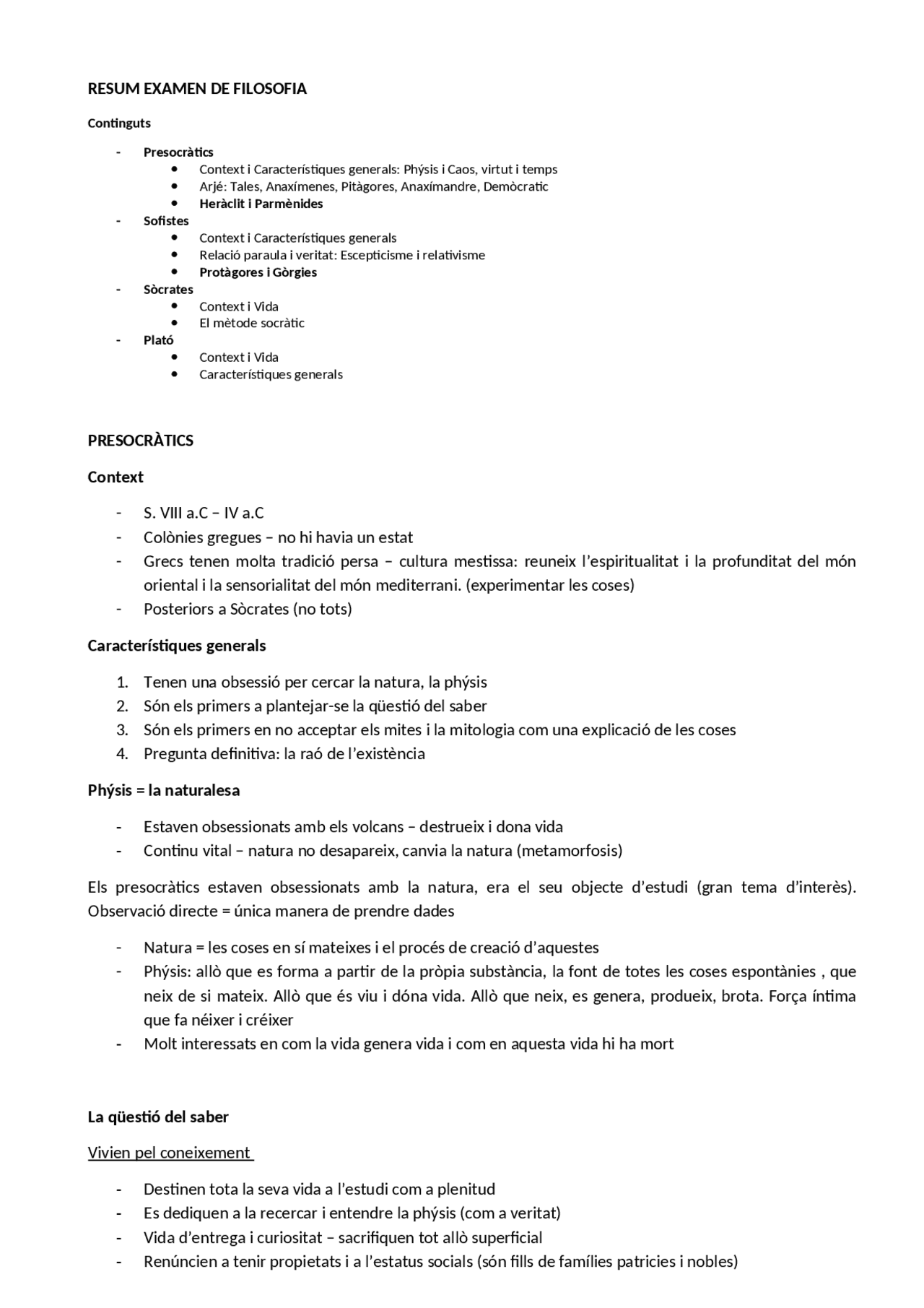 Presocràtics I Sòcrates Presocráticos Y Sócrates Apuntes De