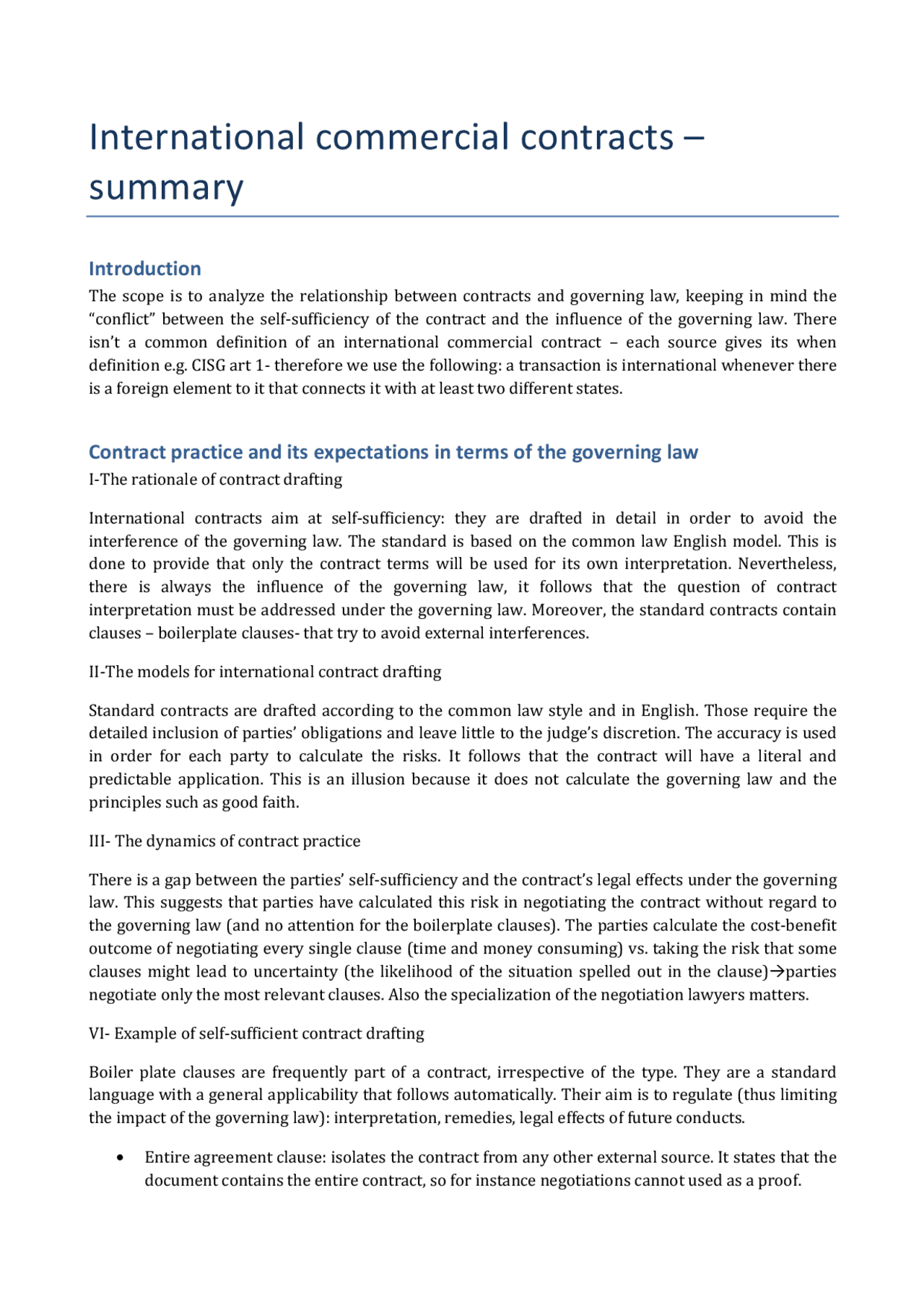 International commercial contracts summary - Docsity