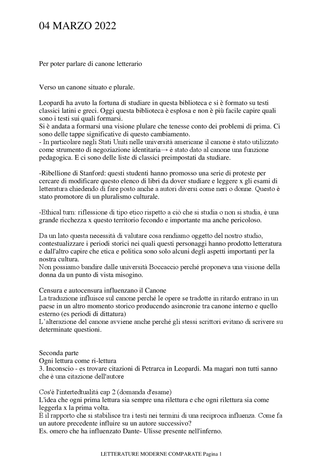Lezione 3 Di Letteratura Comparata Docsity