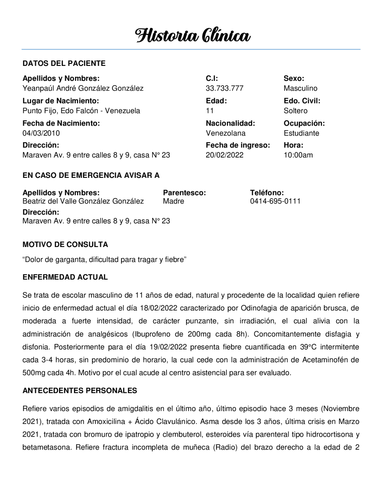 Ejemplo de Historia Clínica- Amigdalitis Pultácea | Monografías ...