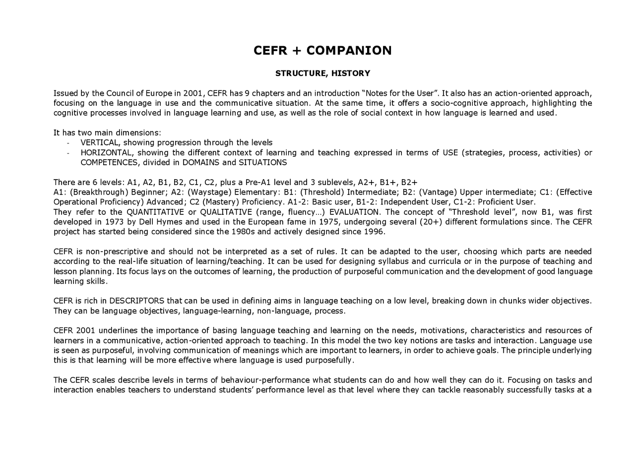 Cefr companion pdf - Docsity